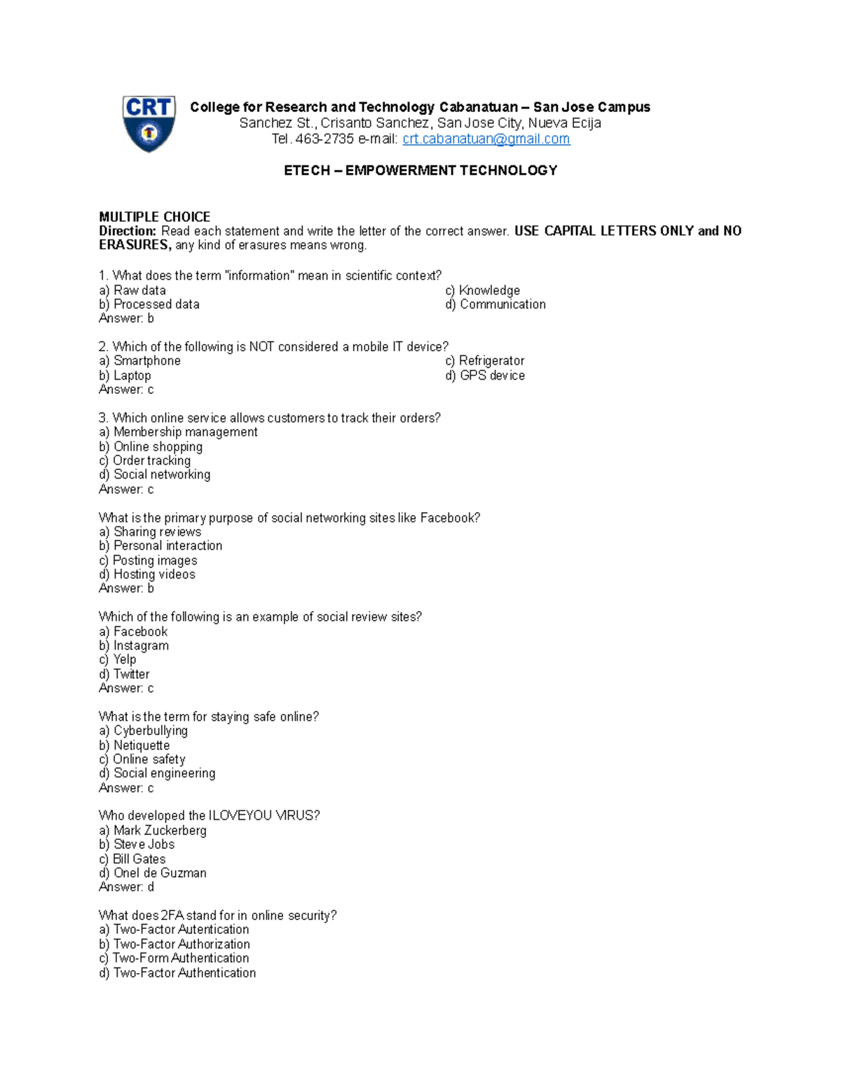 CC 101 - computer intro - College for Research and Technology ...