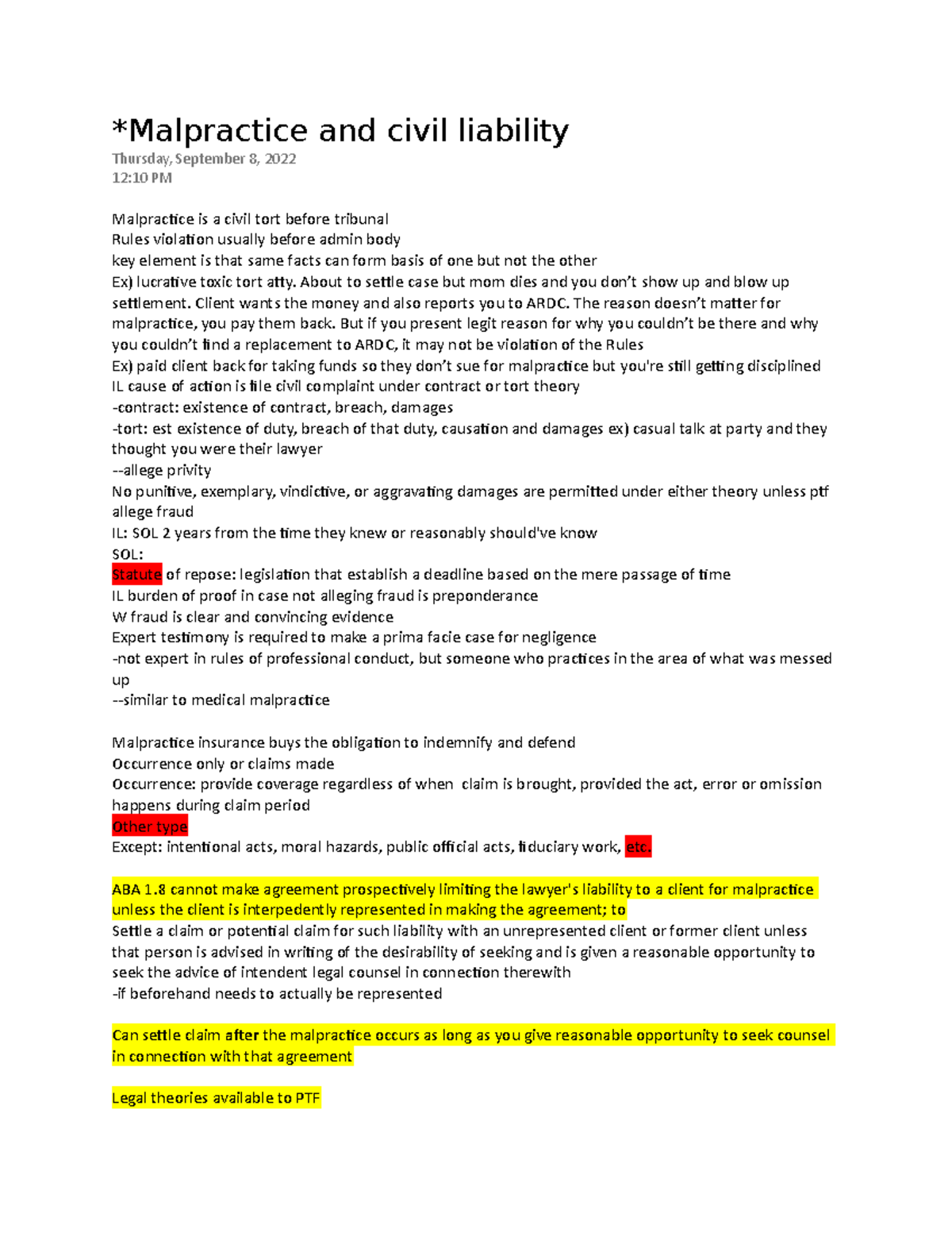 Malpractice and civil liability - *Malpractice and civil liability ...