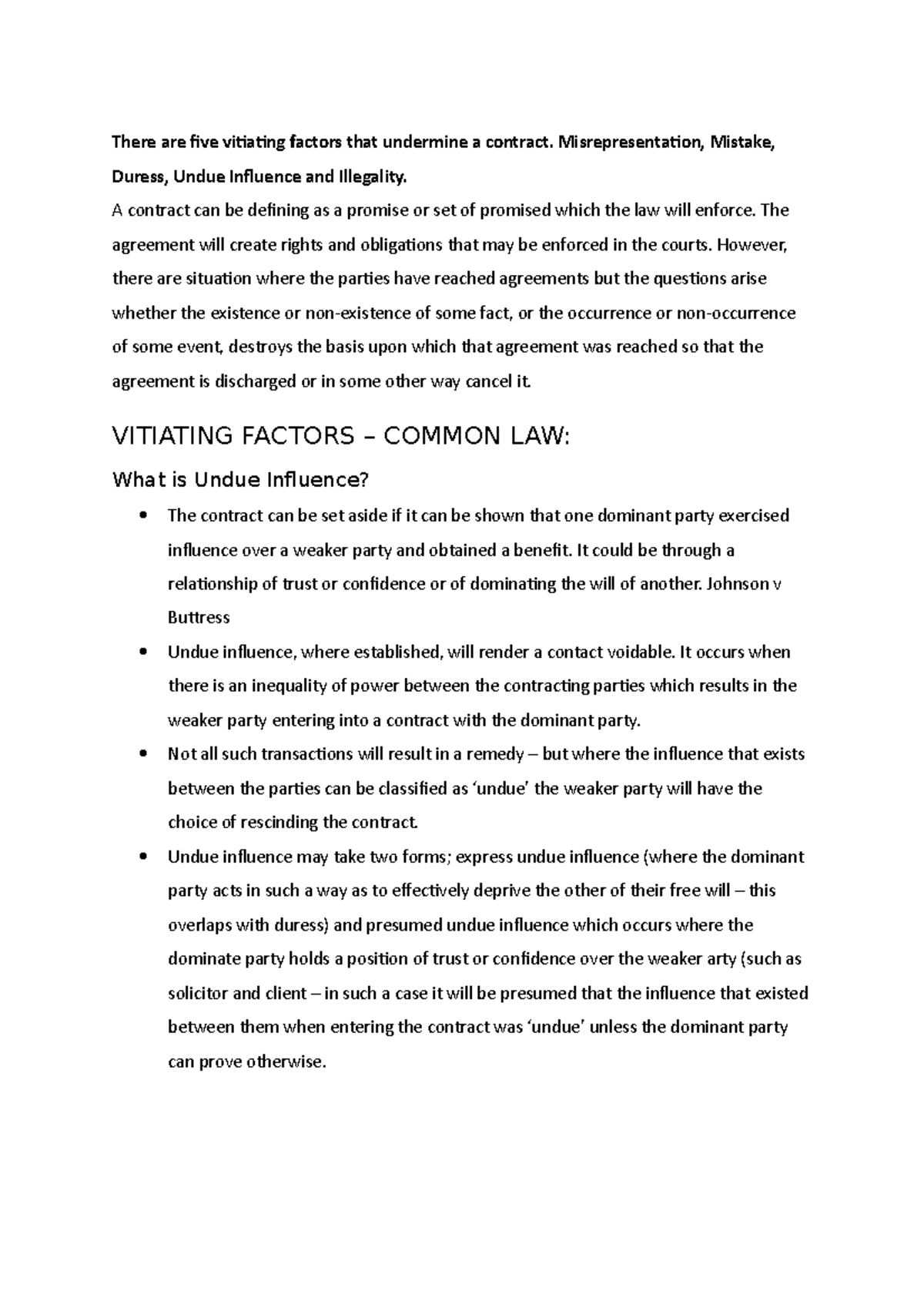 Vitiating Factors - There are five vitiating factors that undermine a ...