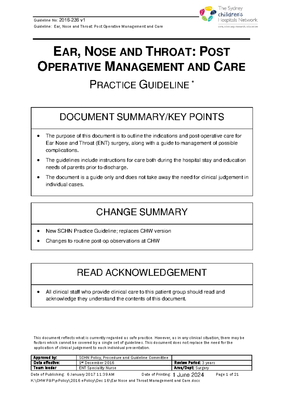 ENT post operative management and care - Guideline: Ear, Nose and ...
