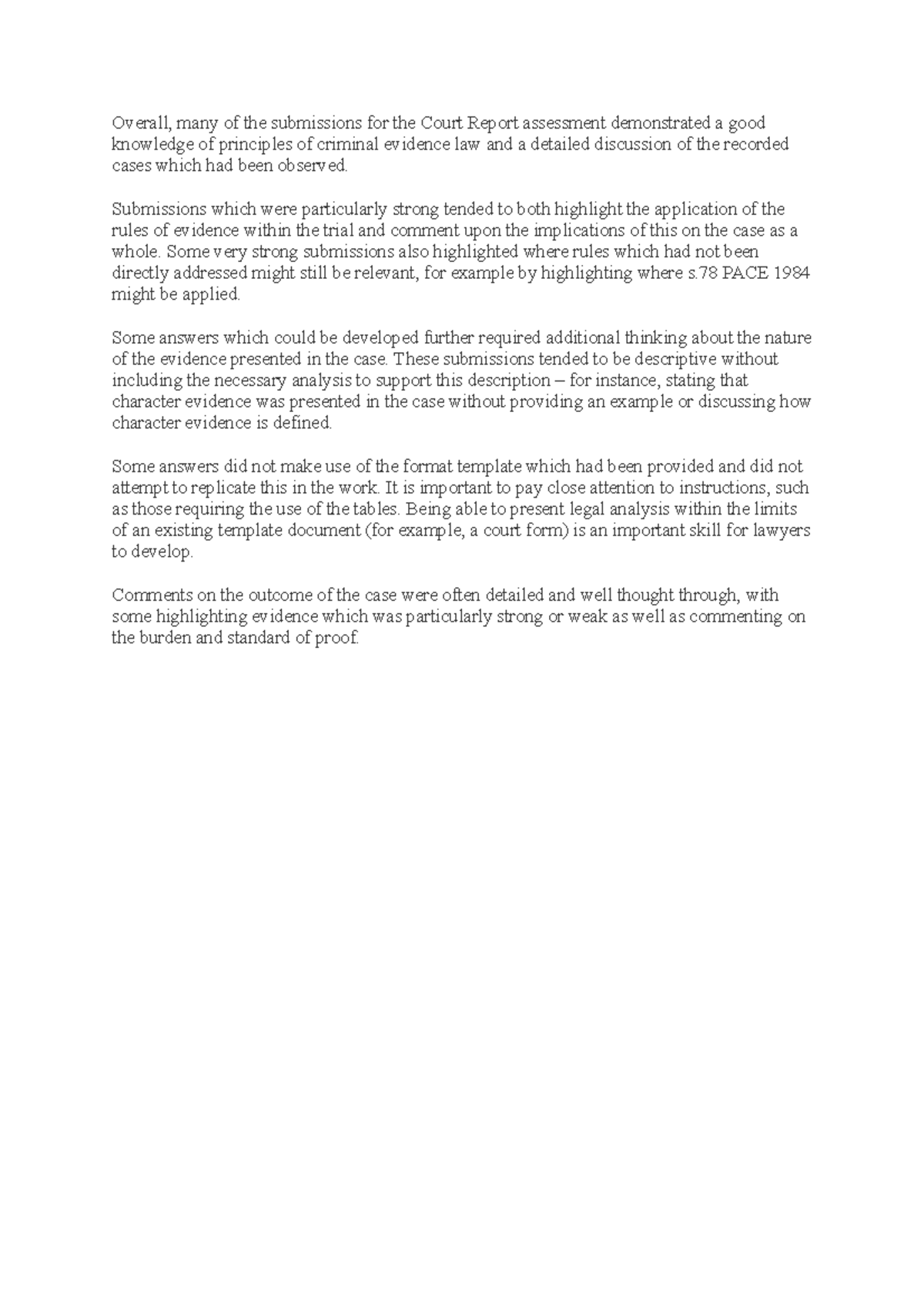 Court Report First Sit General Feedback - Overall, many of the ...