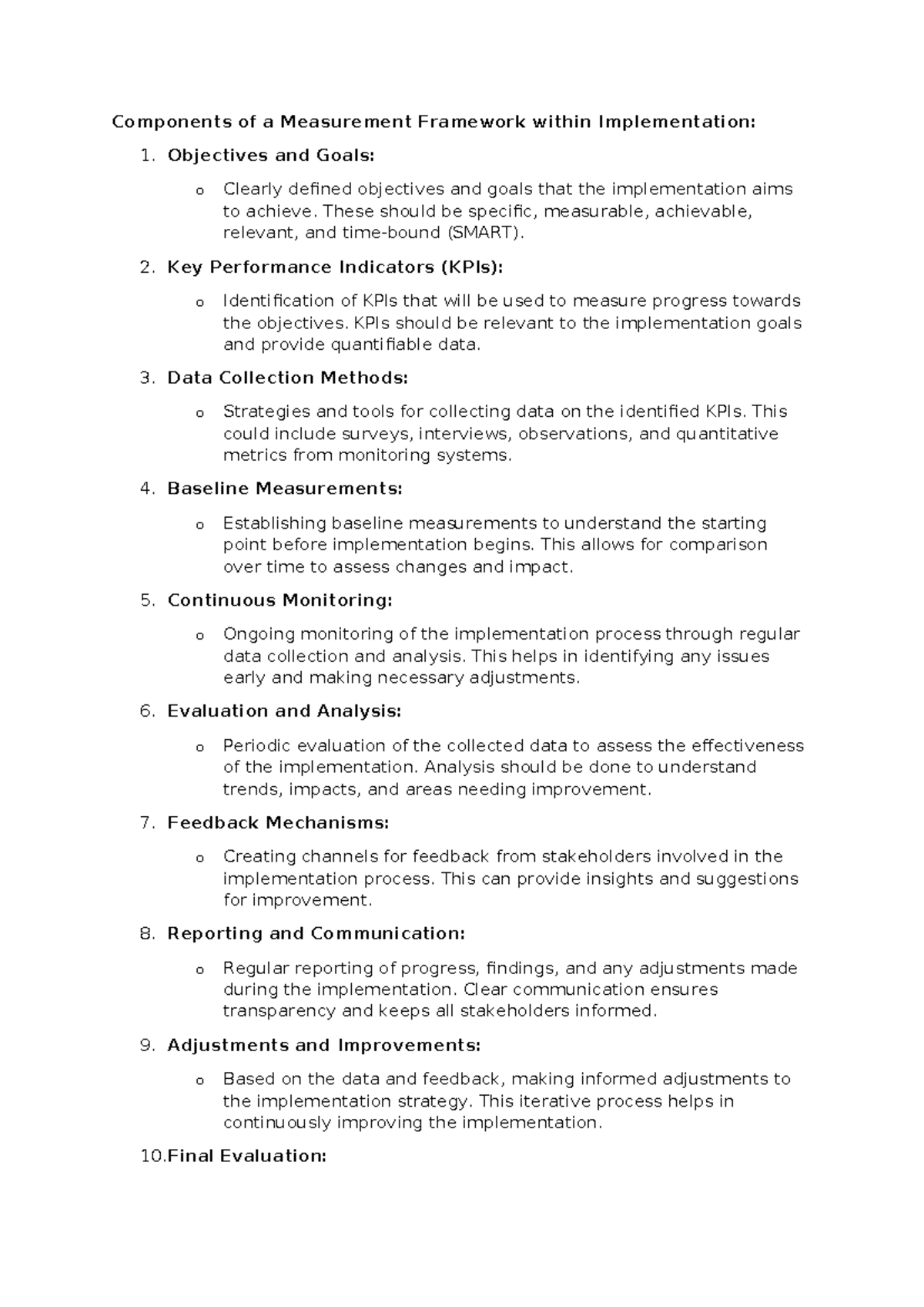 Components of a Measurement Framework within Implementation ...