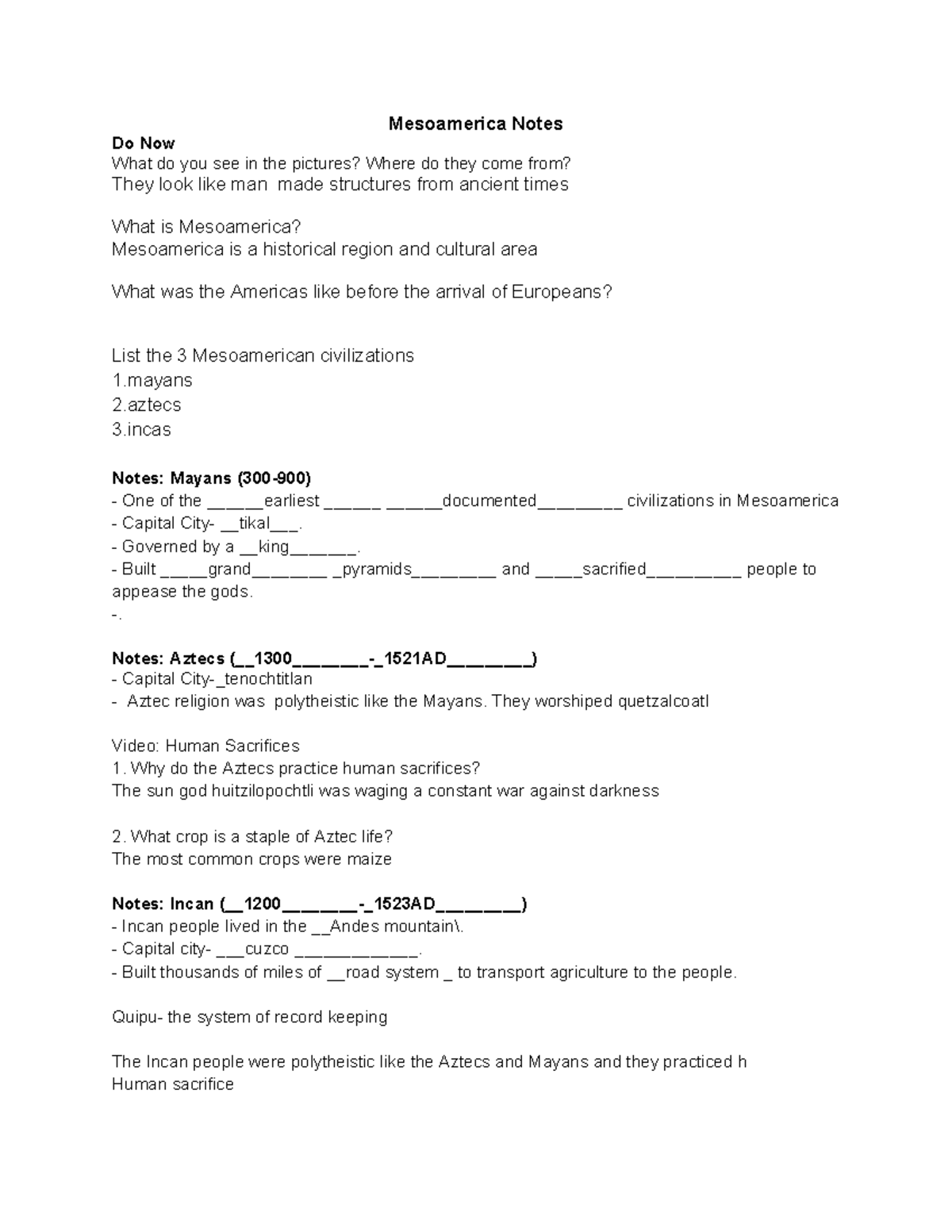 Copia de Mesoamerica Notes-2 - Mesoamerica Notes Do Now What do you see ...