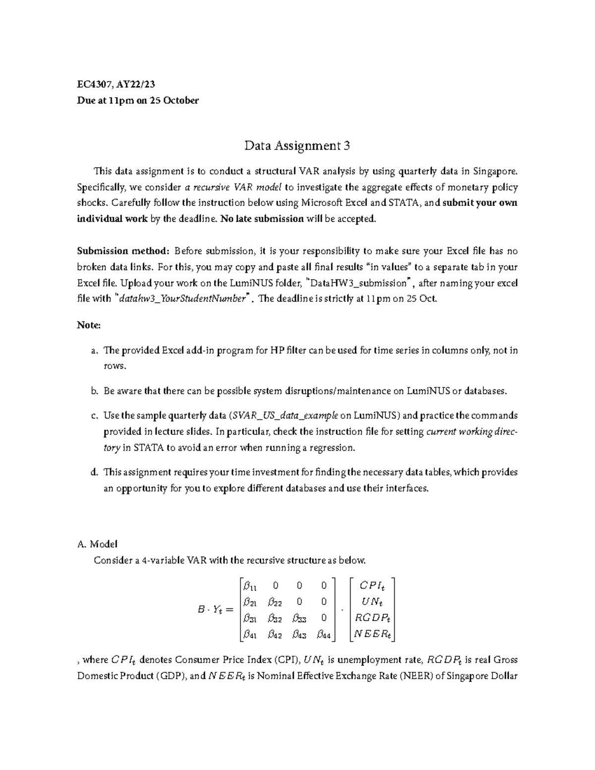 Data Assignment 3 (EC4307) - EC4307, AY22/ Due at 11pm on 25 October ...