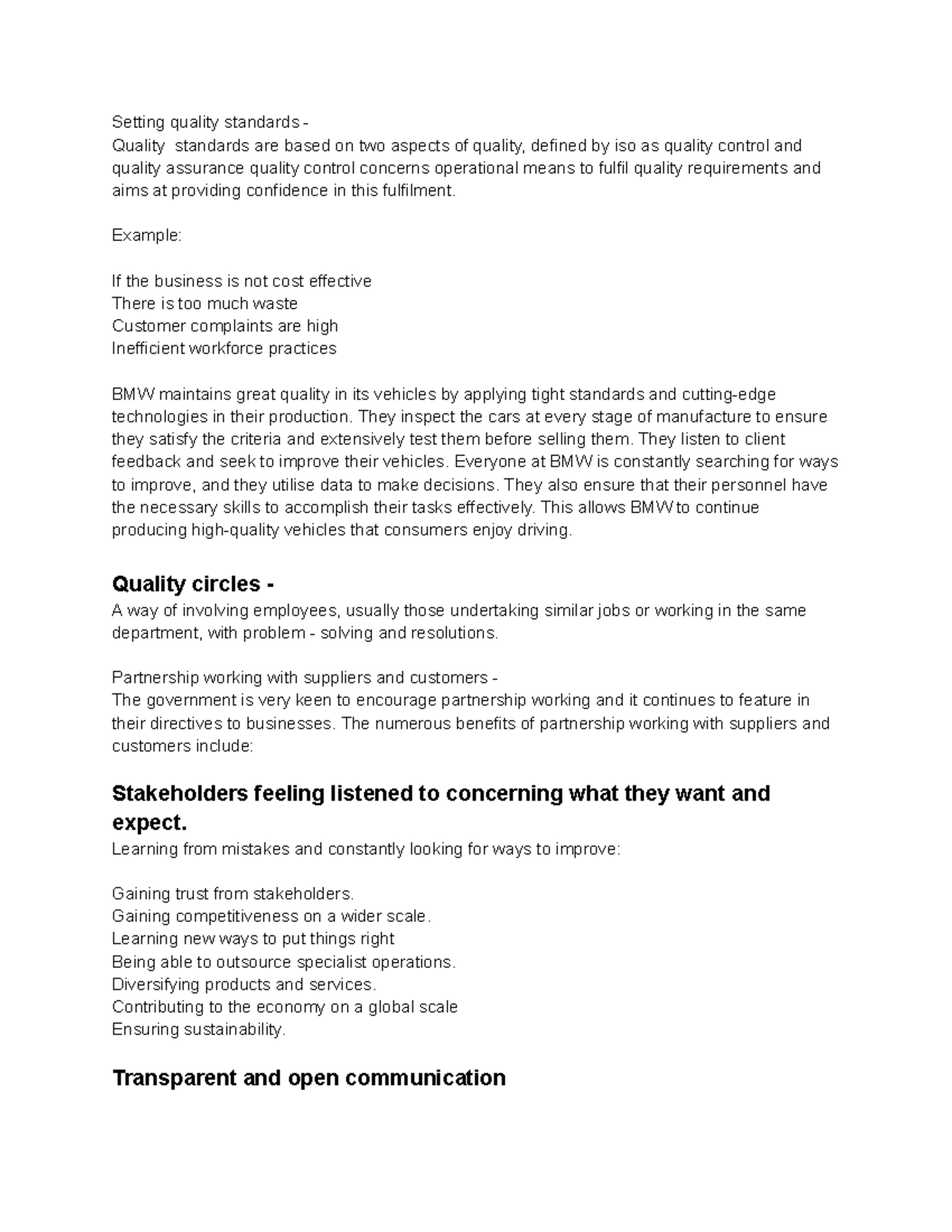 Quality management - businessnotes - Setting quality standards ...