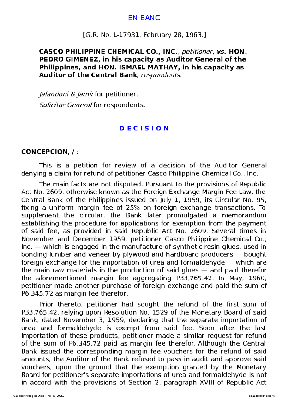 Casco V. Gimenez - Good Summary - EN BANC [G. No. L-17931. February 28 ...