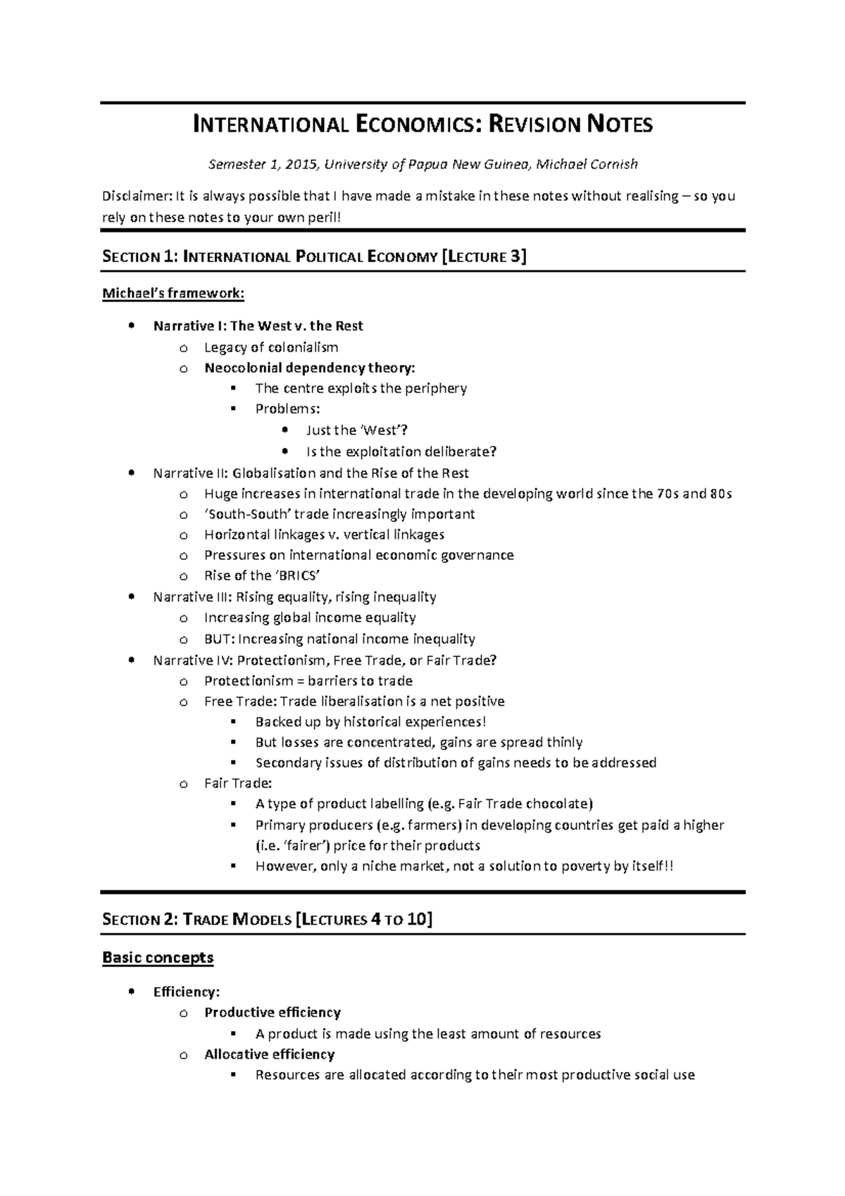 International Economics Revision Notes - INTERNATIONAL ECONOMICS ...