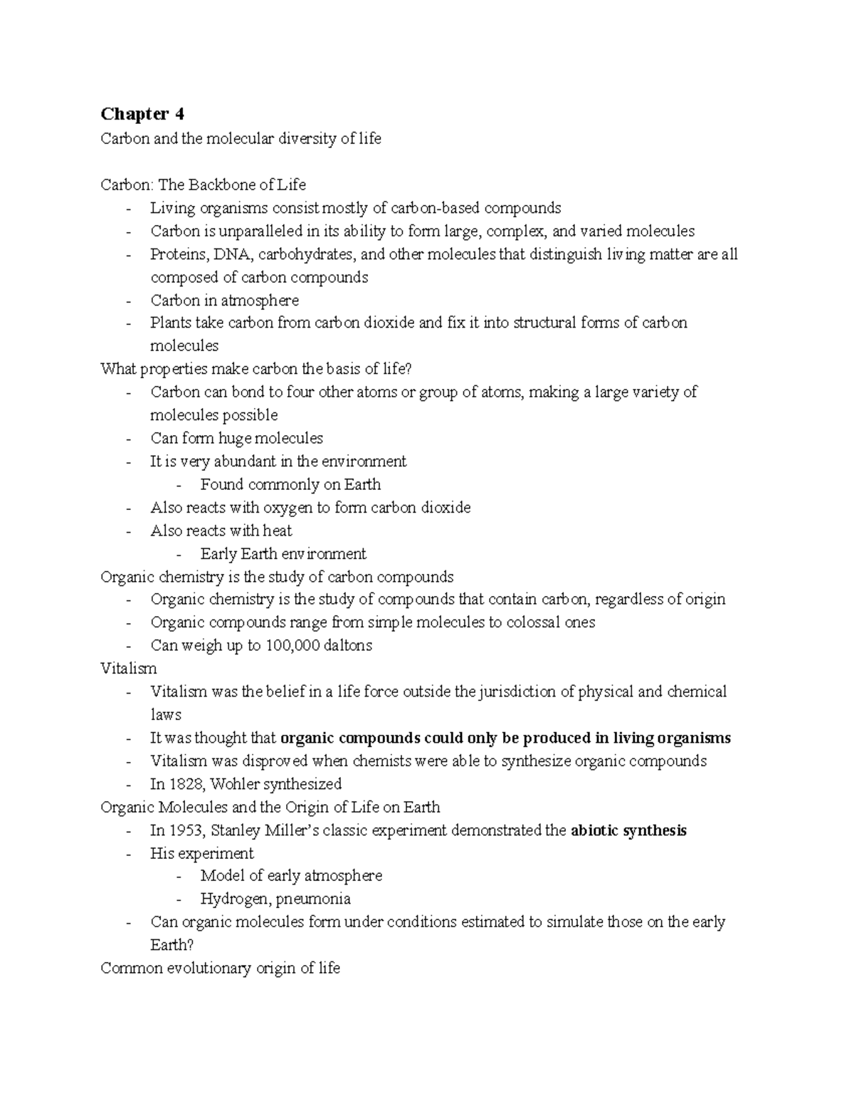 Chapter 4 Lecture Notes - Chapter 4 Carbon and the molecular diversity ...