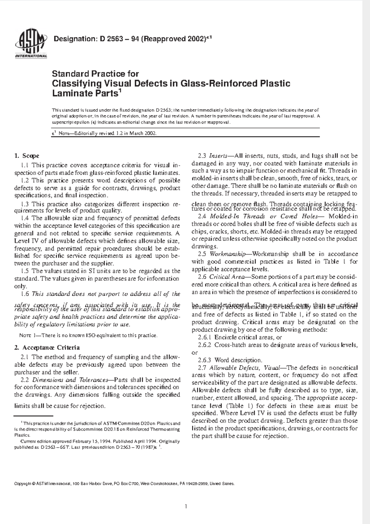 ASTM D2563 94 Classifying Visual Defects in Glass-Reinforced Plastic ...