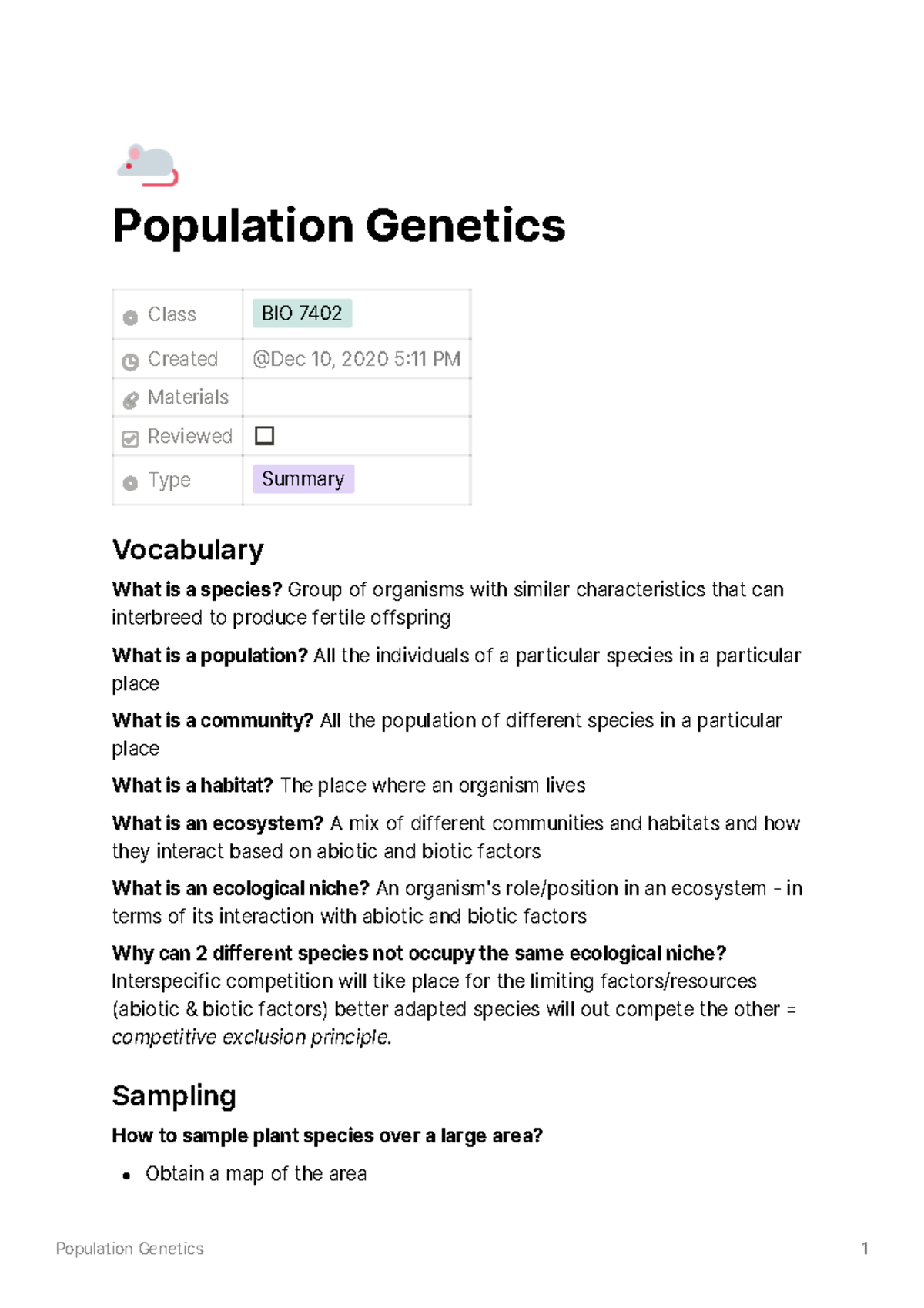 Population Genetics - î Population Genetics Class BIO 7402 Created ...