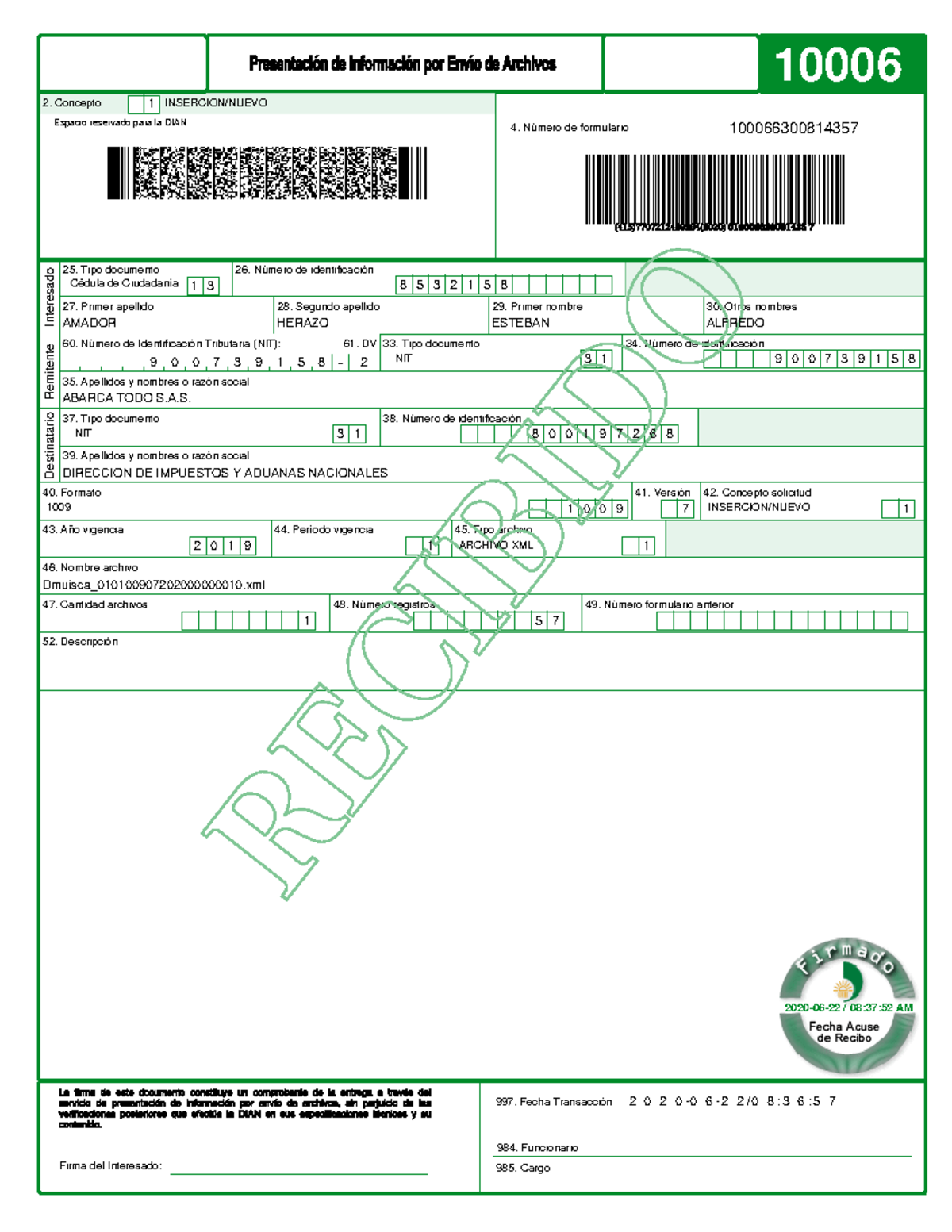 100066300814357-1 formato 1009 - 10006 Cargo 984. Funcionario Espacio ...