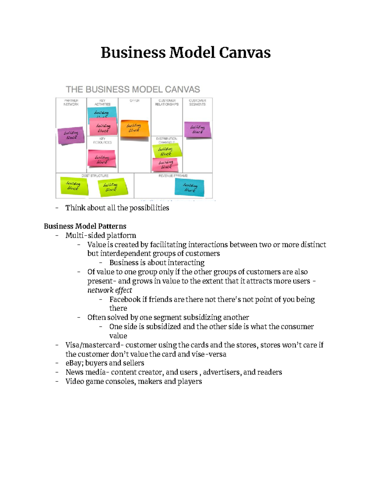 Business Model Canvas - lecture notes - Business Model CanƑas Think ...