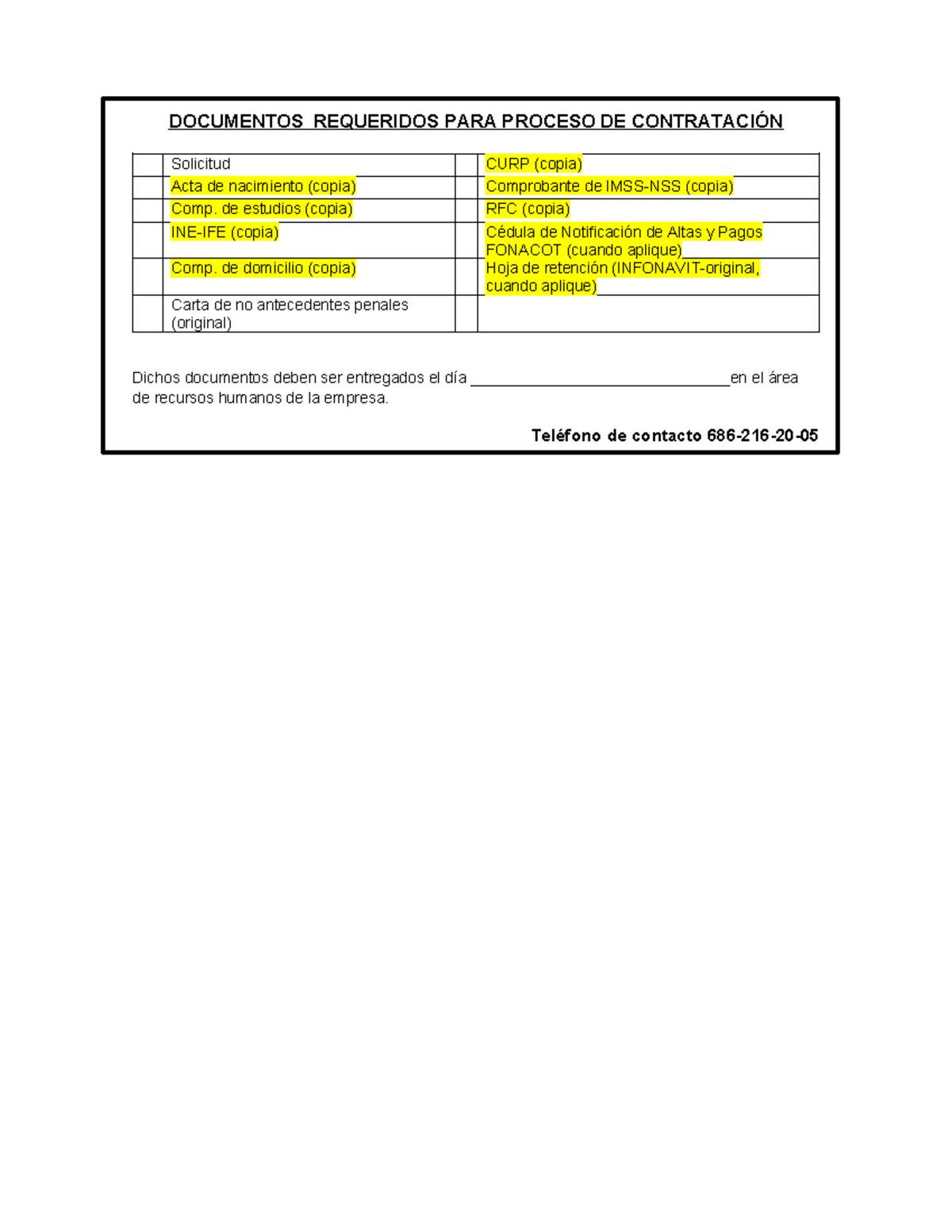 Documentos Requeridos PARA Proceso DE Contratación - DOCUMENTOS ...