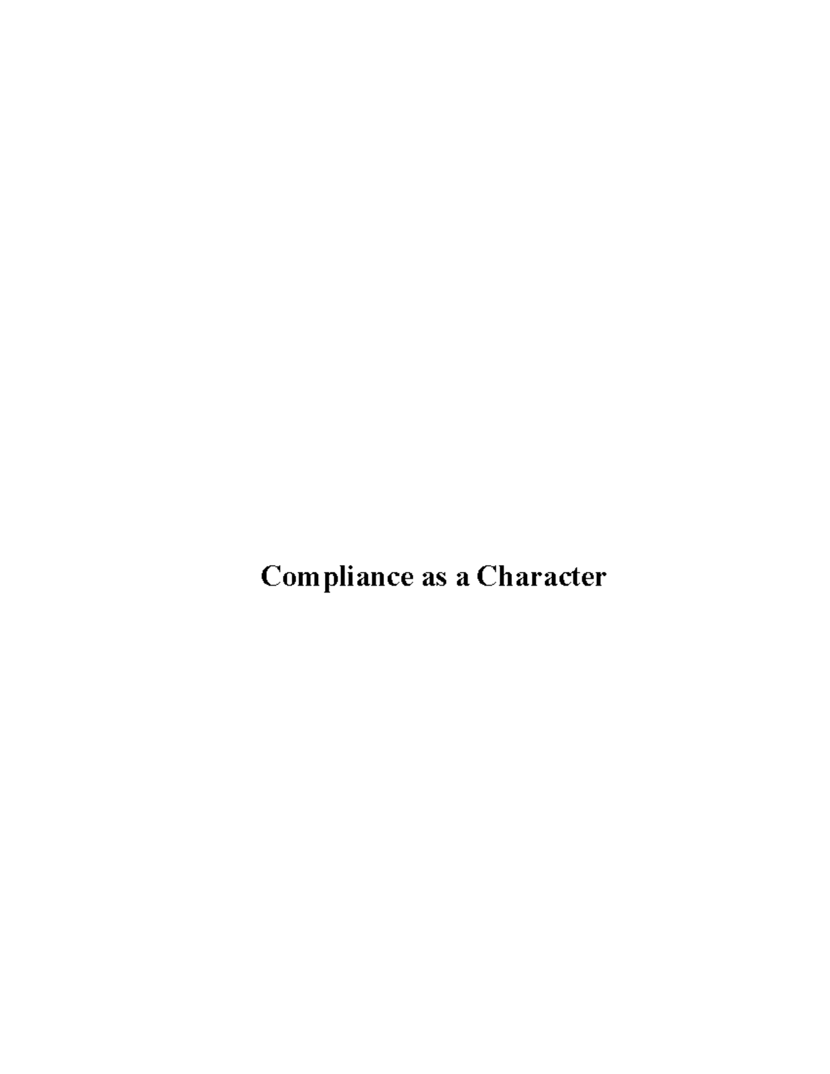 Compliance as a Character - Compliance as a Character CHAPTER I ...