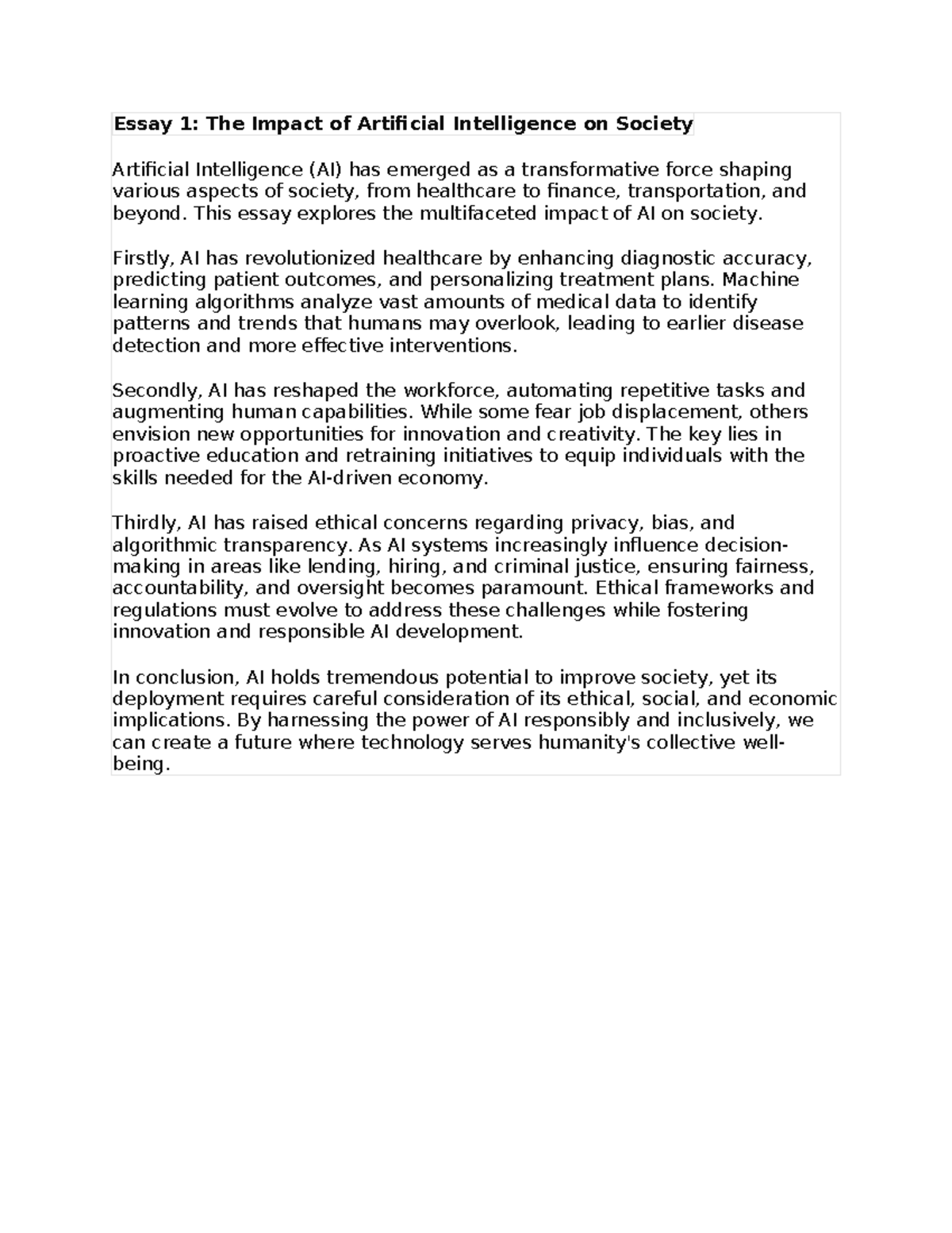 Essay 1 - dasfasydfsrytauvdhiahdonaijnjjua - Essay 1: The Impact of ...