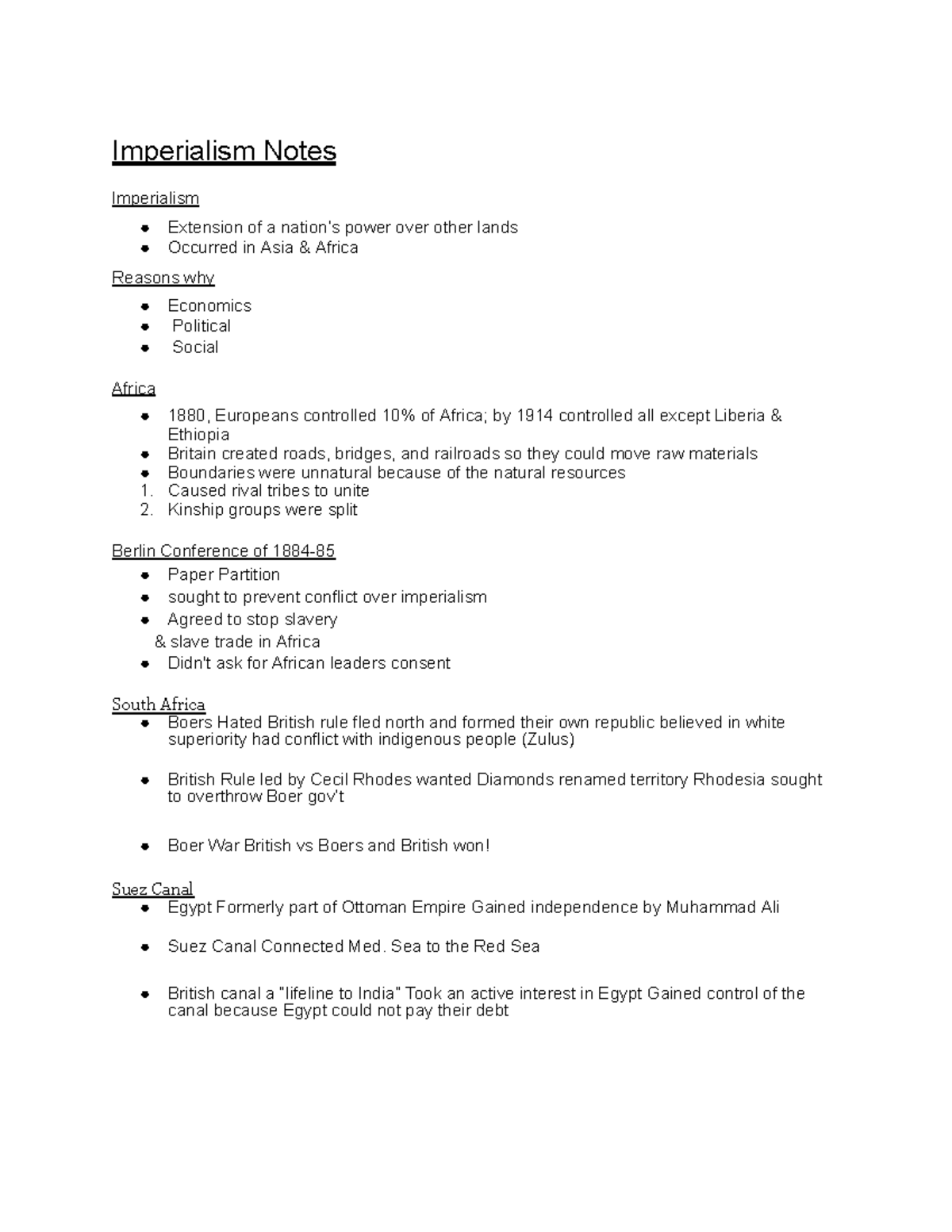 Imperialism notes - Imperialism Notes Imperialism Extension of a nation ...