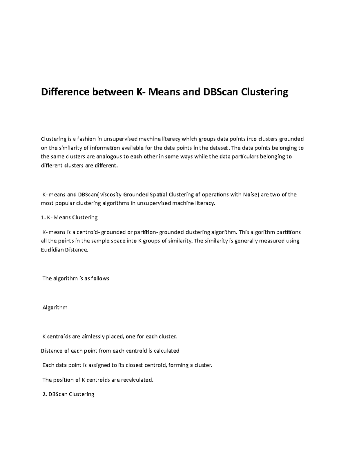 Difference between K- Means and DBScan Clustering - Difference between ...