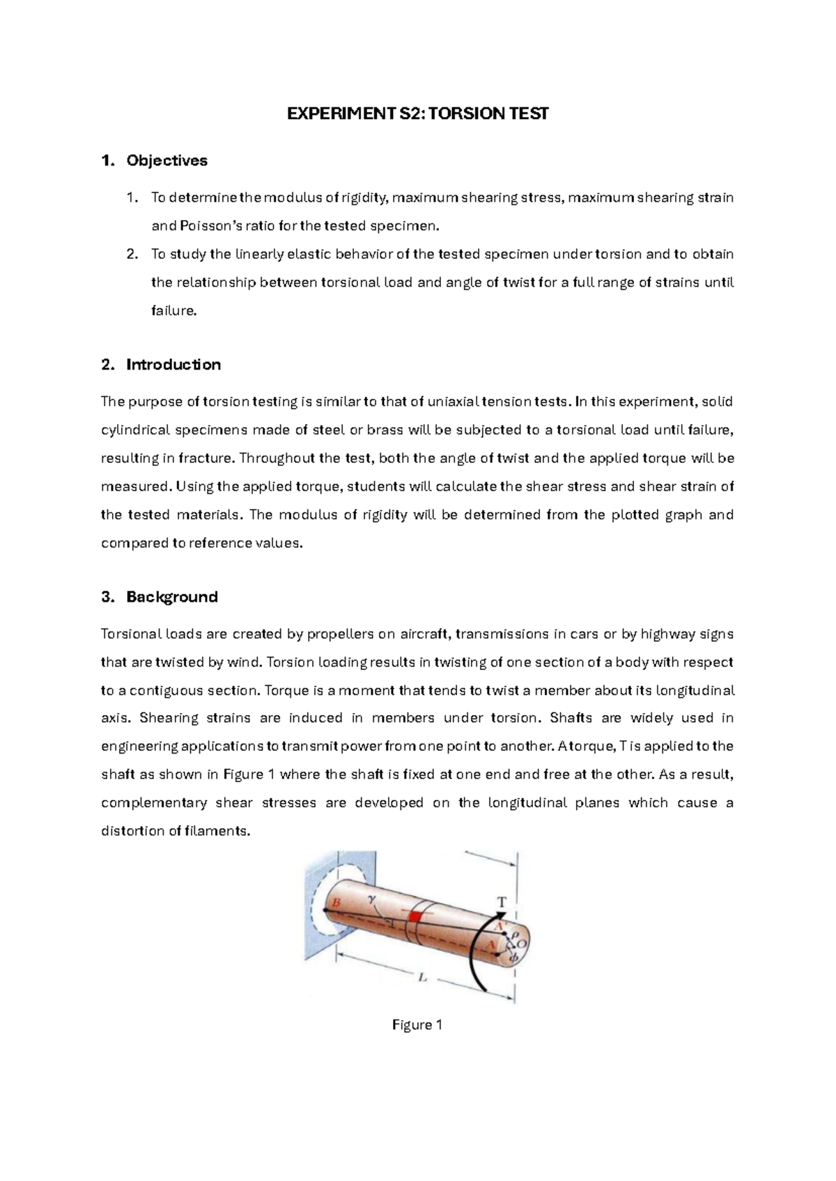 S2. Torsion Test - EXPERIMENT S2: TORSION TEST 1. Objectives To ...