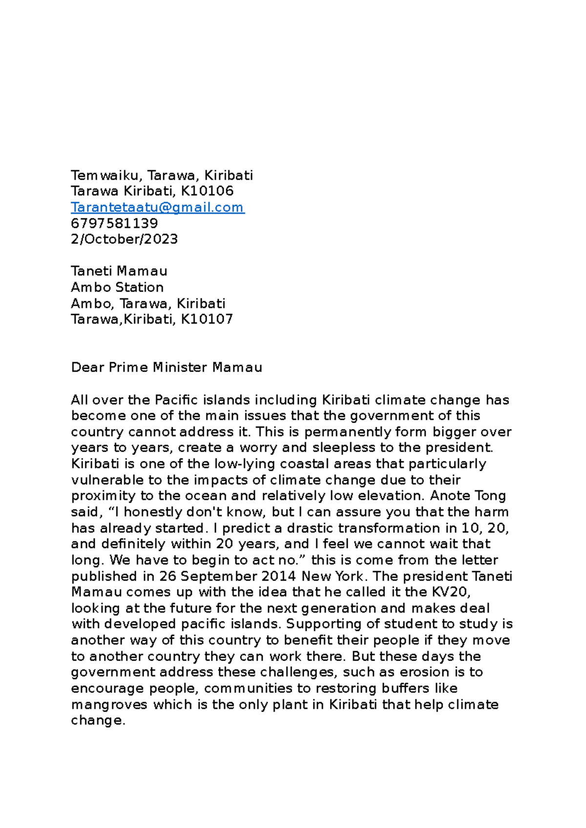 UU200 - Temwaiku, Tarawa, Kiribati Tarawa Kiribati, K Tarantetaatu ...