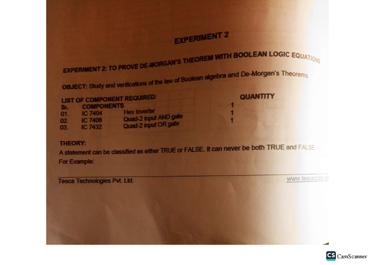Exp3 - Its an anylysis of Boolean values for the 12 theorems - Bsc. Electrical and electronic ...