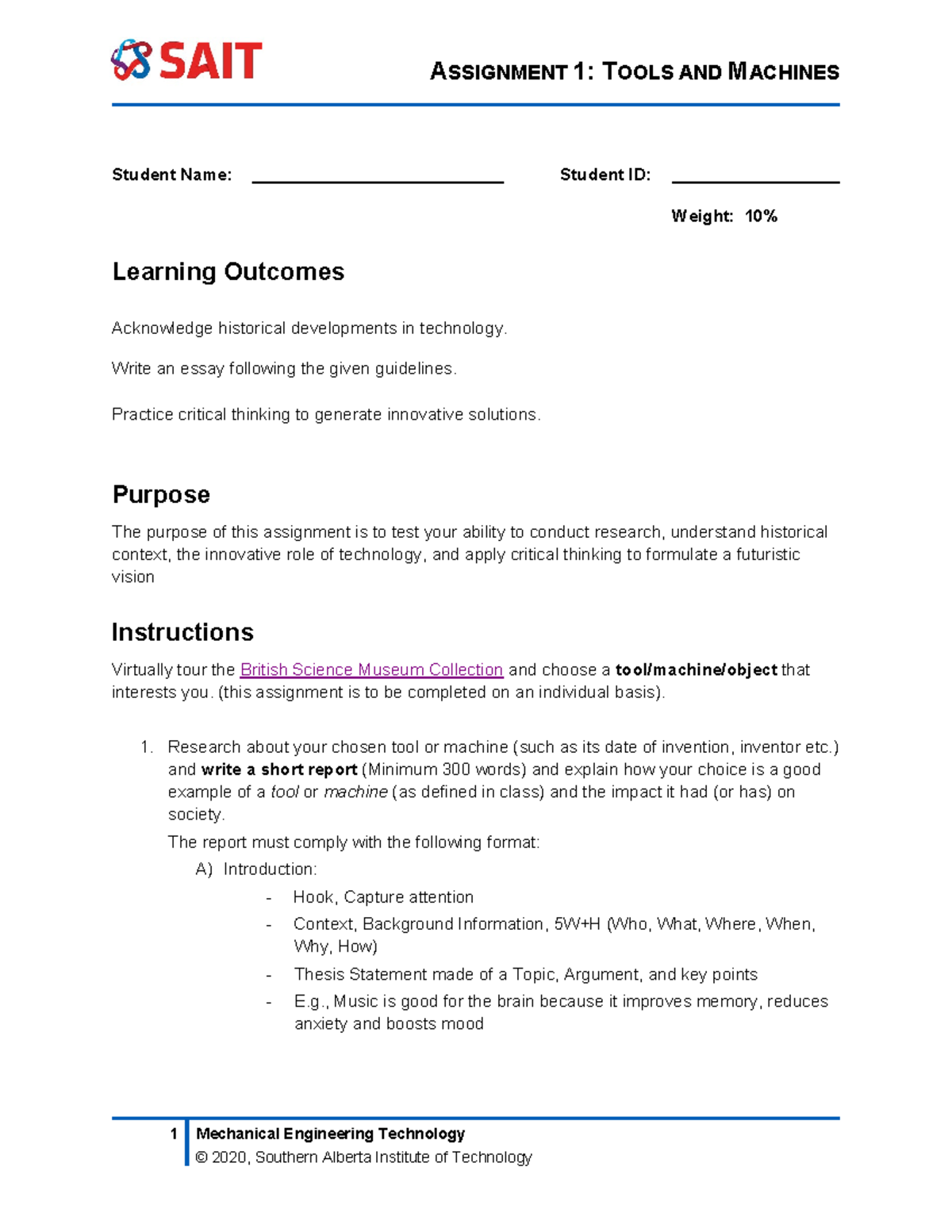 MECH 202 Assignment 1-History&Future of Tech - ASSIGNMENT 1: TOOLS AND ...