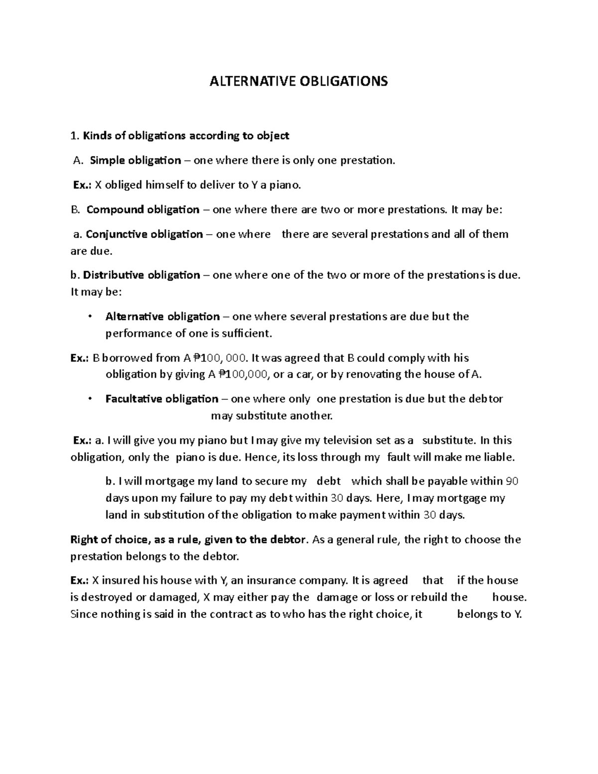 Alternative Obligations - ALTERNATIVE OBLIGATIONS Kinds of obligations ...