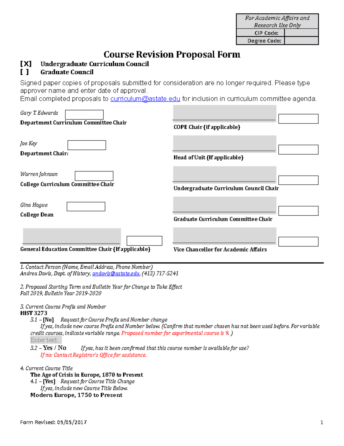 2019 U LAC09 Approved CR HIST-3273 - Course Revision Proposal Form [X ...