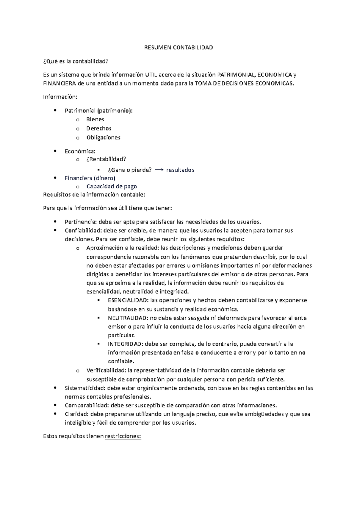 Resumen Contabilidad 1 celeste - RESUMEN CONTABILIDAD ¿Qué es la contabilidad? Es un sistema que ...