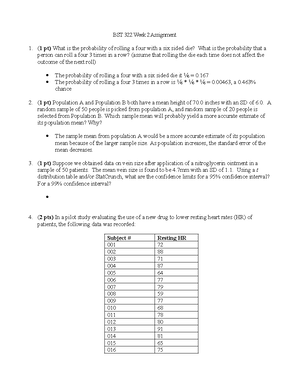 Wk1 Assignment - BST322 Week 1 Assignment 1. (1 pt) For each of the following (a through d ...