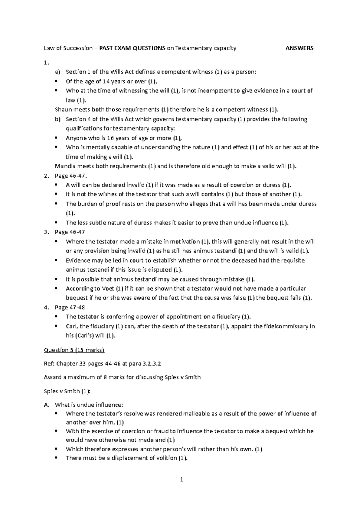 Class questions Answers on testamentary capacity Page 2 - Law of ...