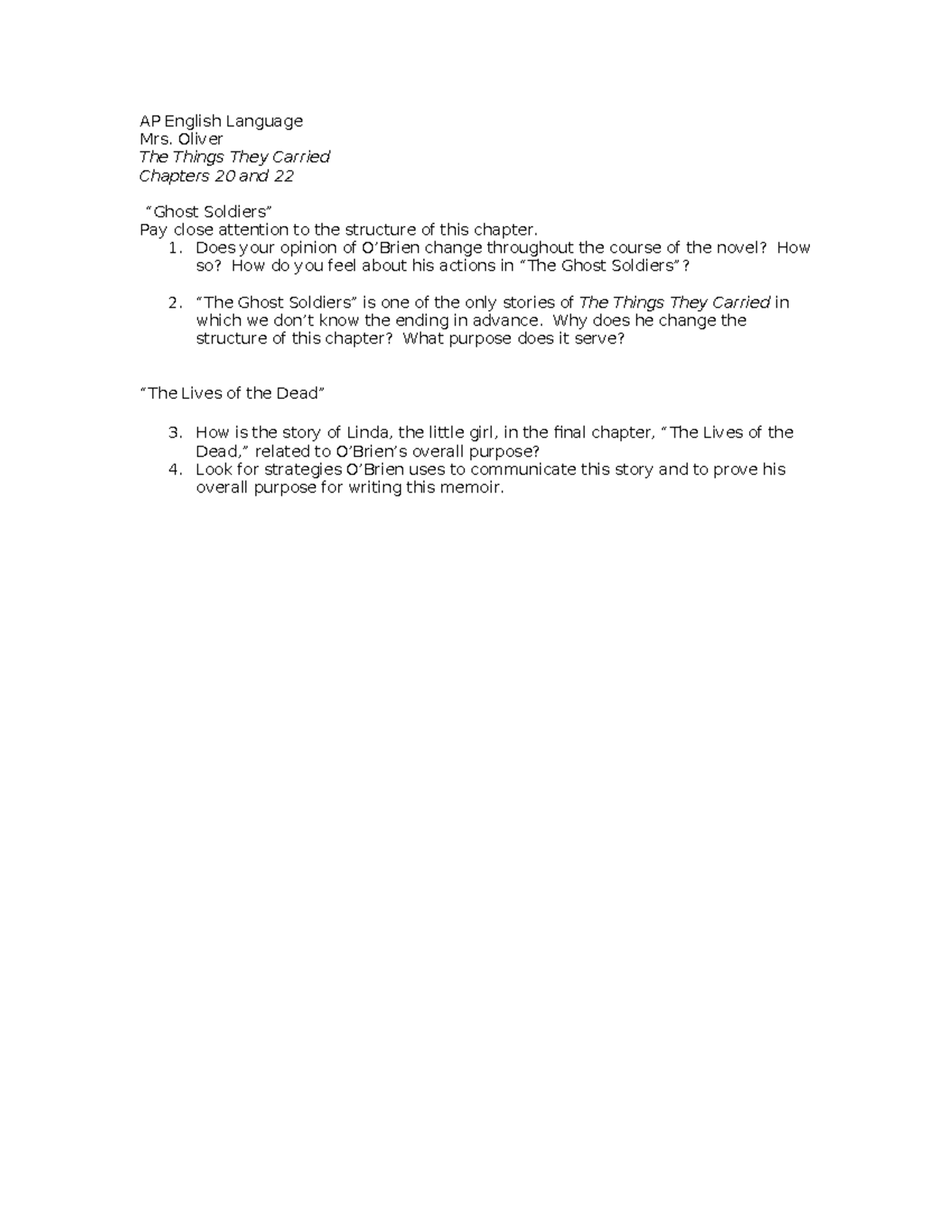 The+Things+They+Carried+chapters+20+and+22.doc.docx - AP English ...