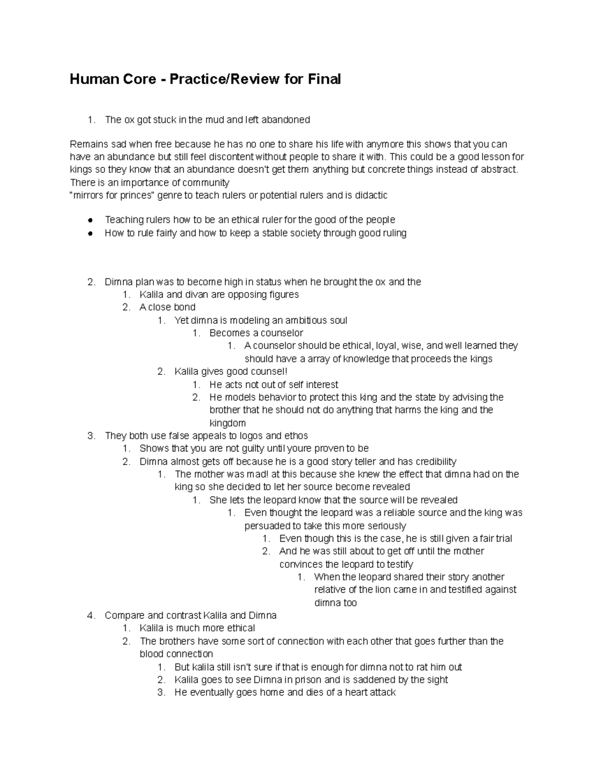 Human Core - Practice Review for Final - Human Core - Practice/Review ...