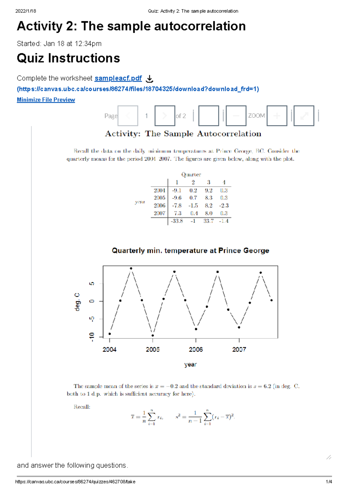 Quiz Activity 2 The sample autocorrelation - Activity 2: The sample ...
