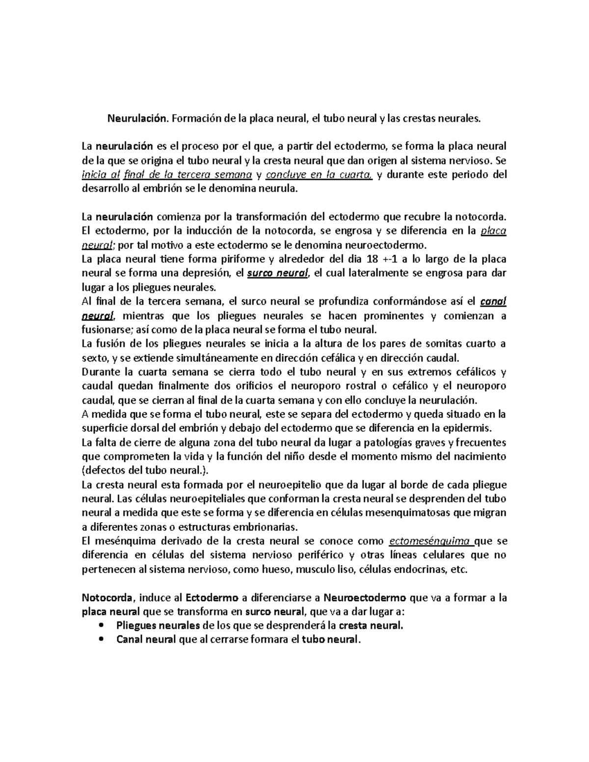 Embrio 2da sub - Neurulación. Formación de la placa neural, el tubo ...