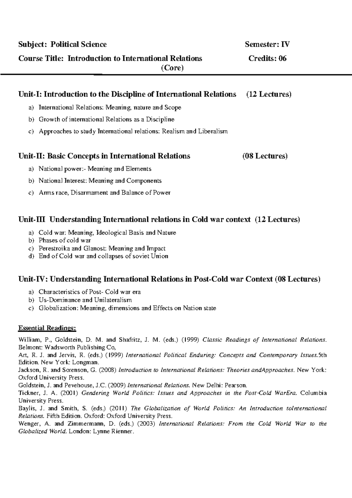 Classic Readings of International Relati - Subject: Political Science ...