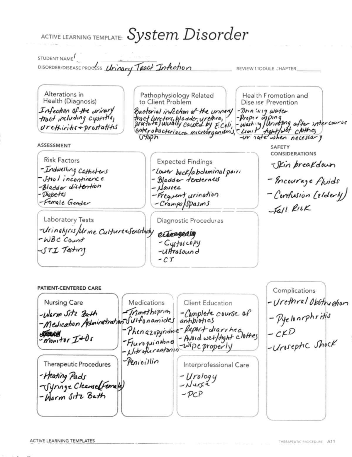 UTI - ATI - ACTIVE LEARNING TEMPLATE: System Disorder STUDENT NAME ...