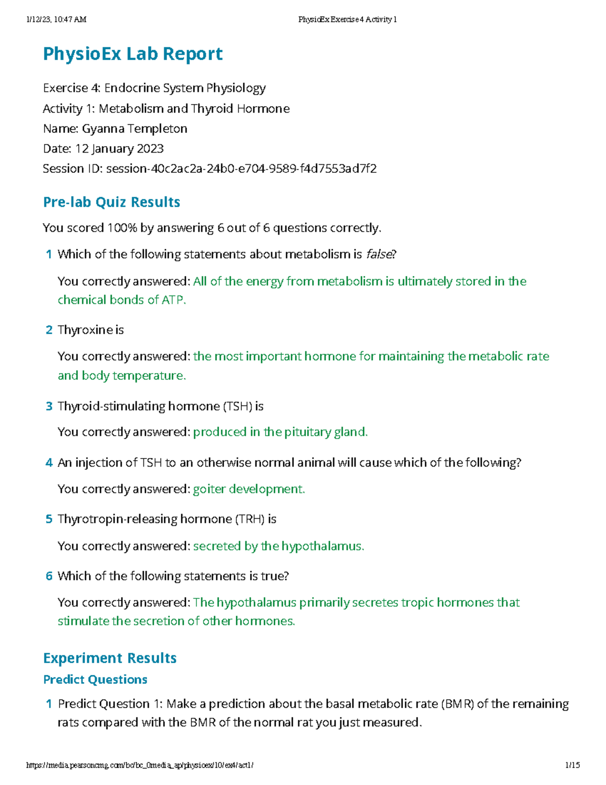 Physio Ex Exercise 4 Activity 1 - PhysioEx Lab Report Exercise 4 ...