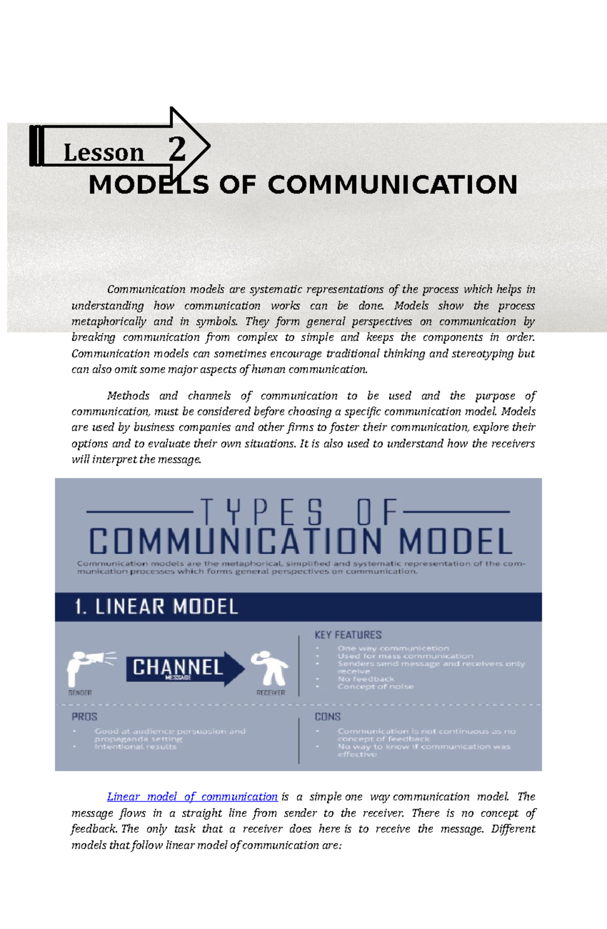 Models of Communication - MODELS OF COMMUNICATION Communication models ...