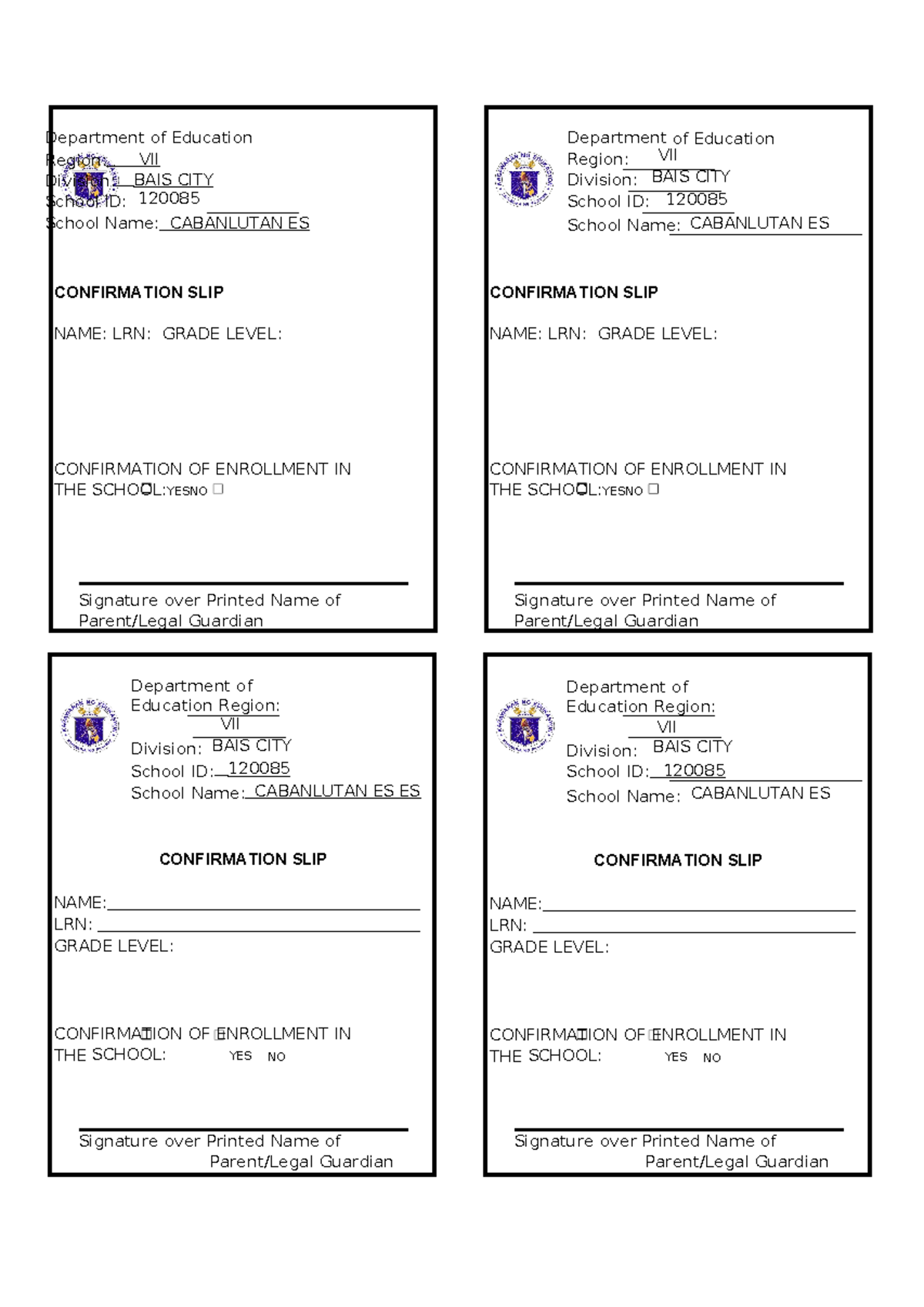 Confirmation-SLIP - enrollment confirmation slip - CONFIRMATION SLIP ...