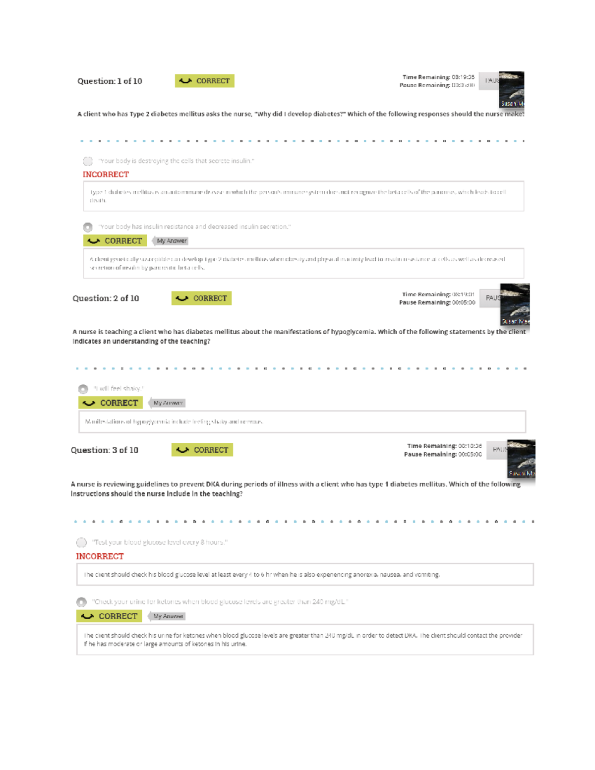 Diabetes ATI Practice Questions - Question: 1 of 10 CORRECT Time ...