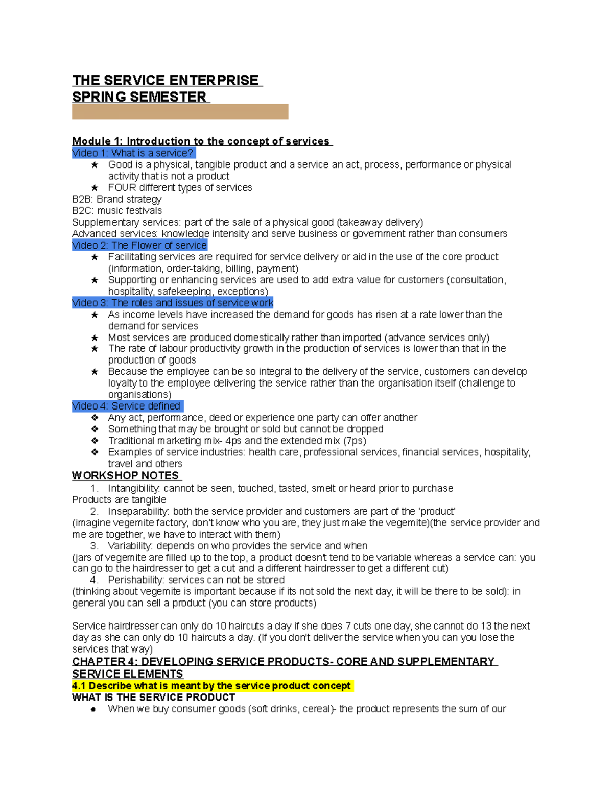 The Service Enterprise Full Semester Notes from Textbook - THE SERVICE ...