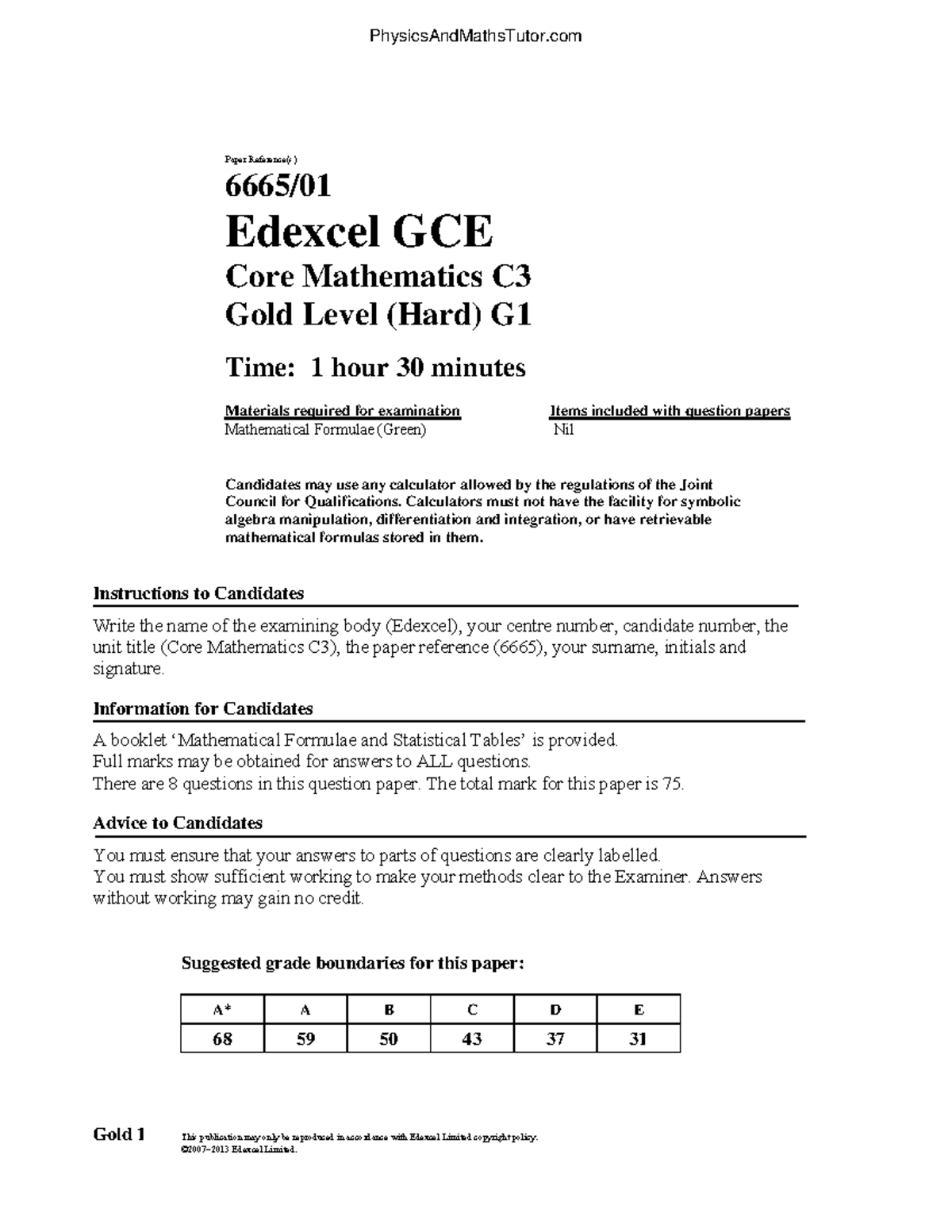 09 Gold 1 - C3 Edexcel - Practice Questions - Gold 1 This publication may only be reproduced in ...