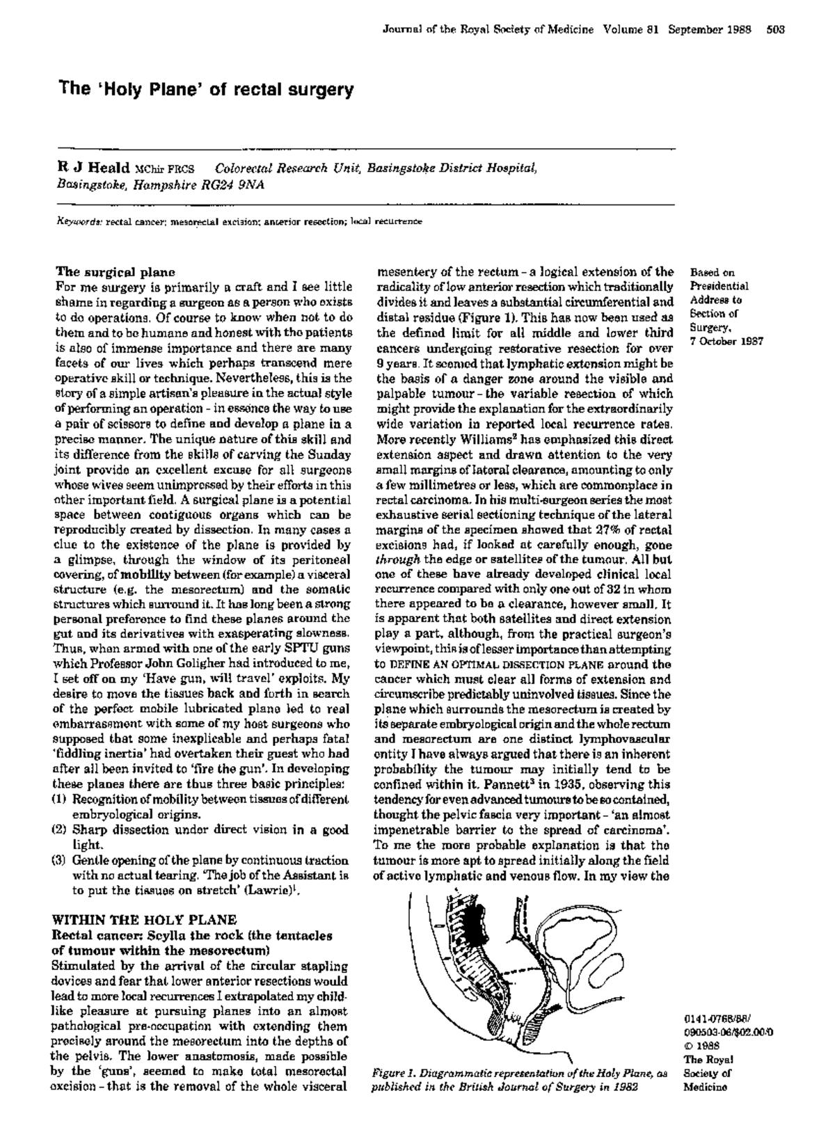 Heald 1988 the holy plane of rectal surgery - The 'Holy Plane' of ...