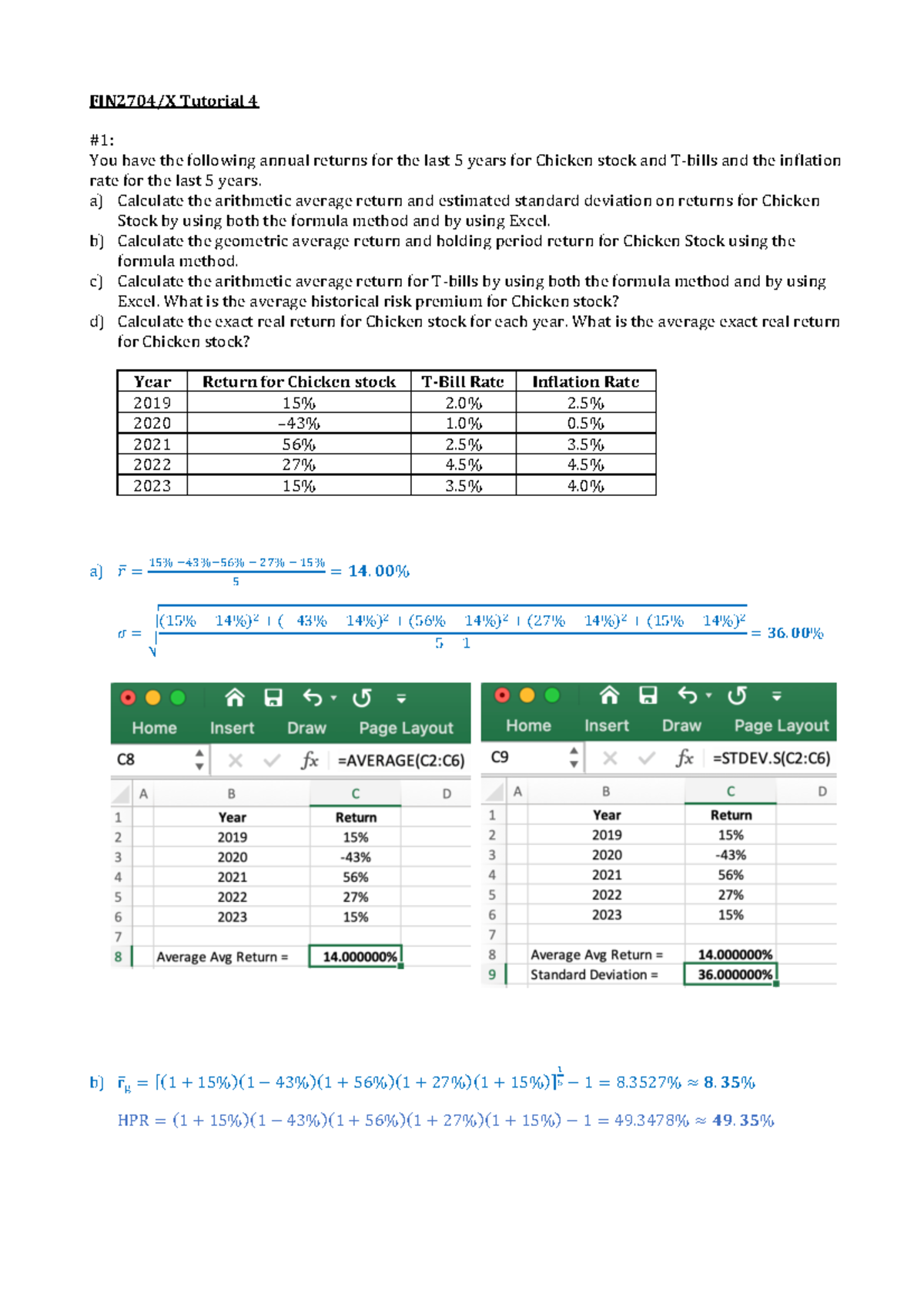 FIN2704 AY24-25 Sem1 Tutorial 4 Solutions - FIN2704/X Tutorial 4 # 1 : You have the following ...