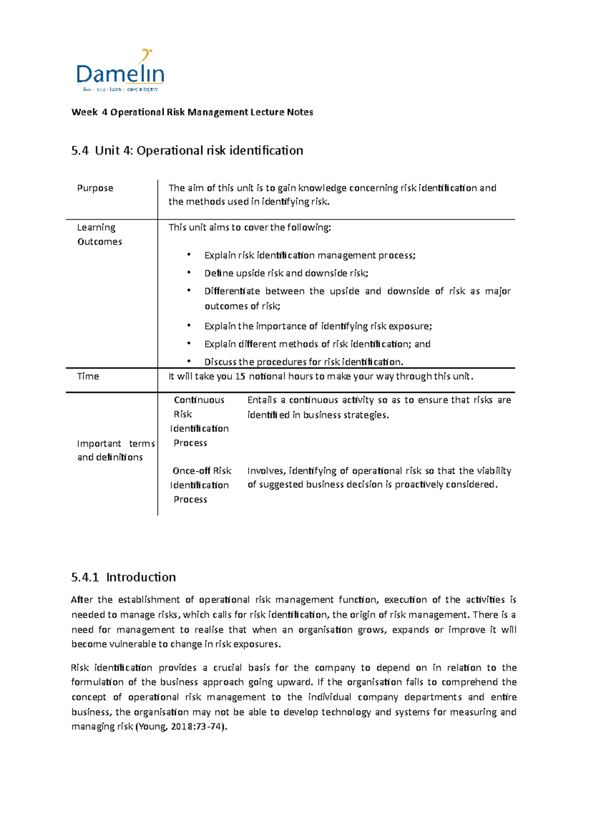 Operational risk identification - Week 4 Operational Risk Management ...