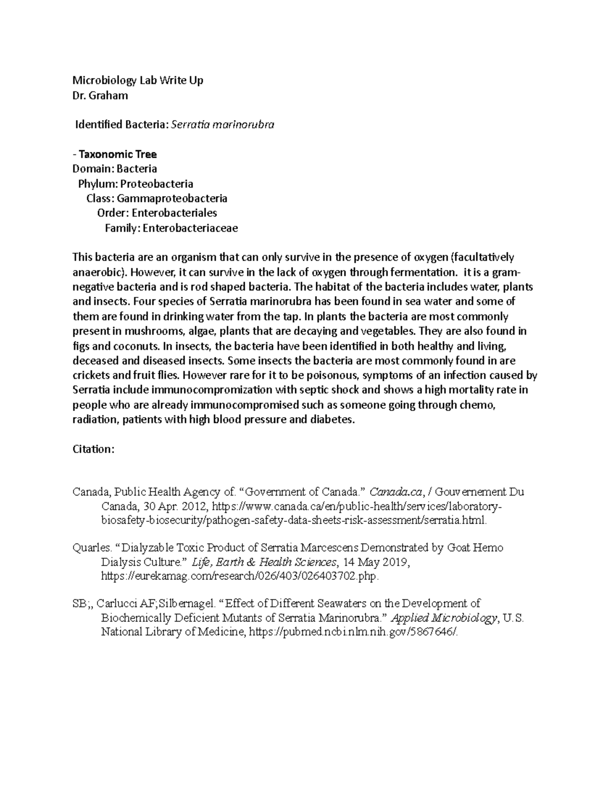 Final Lab Writeup- Part B - Microbiology Lab Write Up Dr. Graham ...