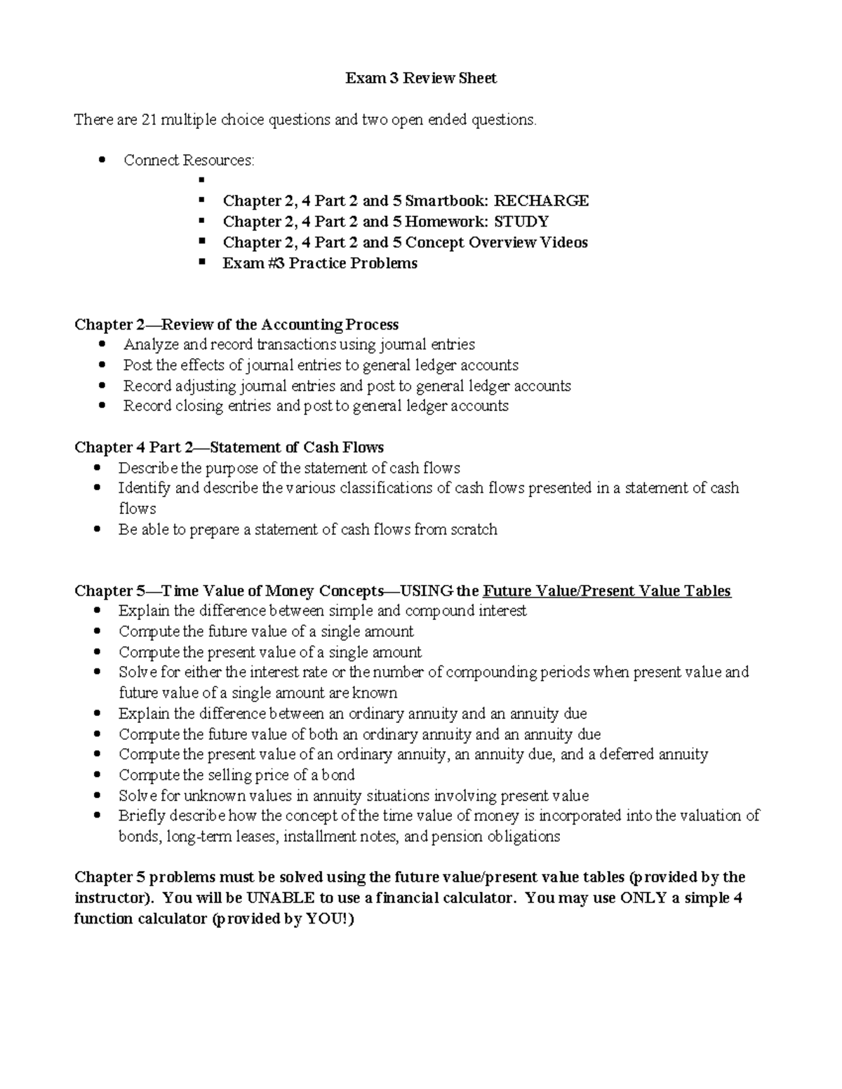Exam #3 Review Sheet Spring 2024 - Exam 3 Review Sheet There are 21 ...