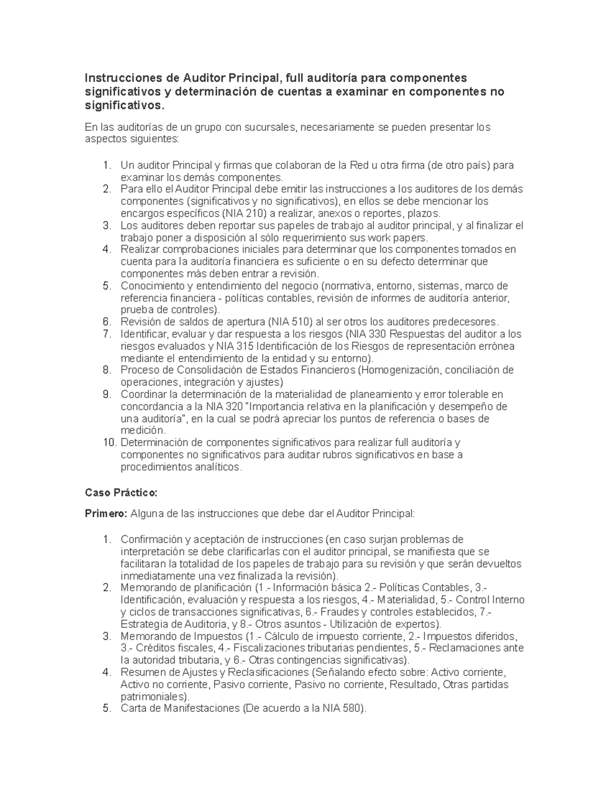 Nia 600 - NIA 600 - Instrucciones de Auditor Principal, full auditoría ...