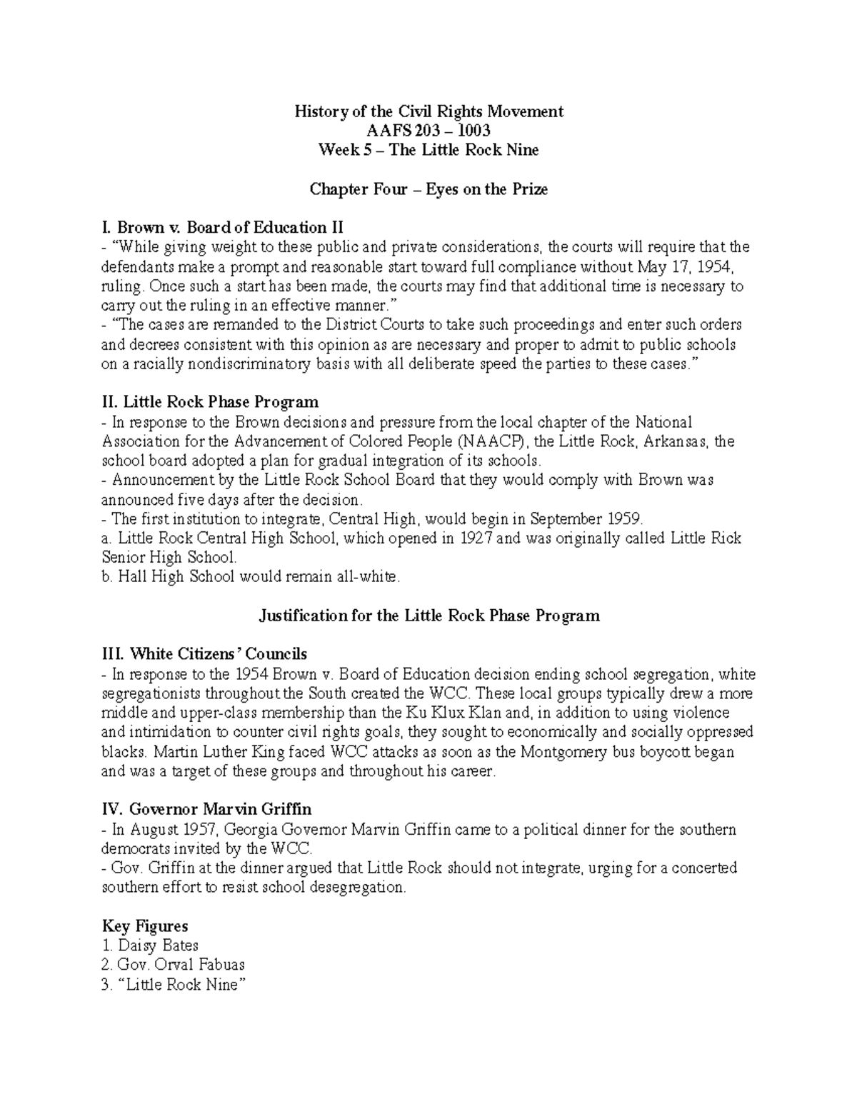 Week 5 - Week 5 notes - History of the Civil Rights Movement AAFS 203 ...