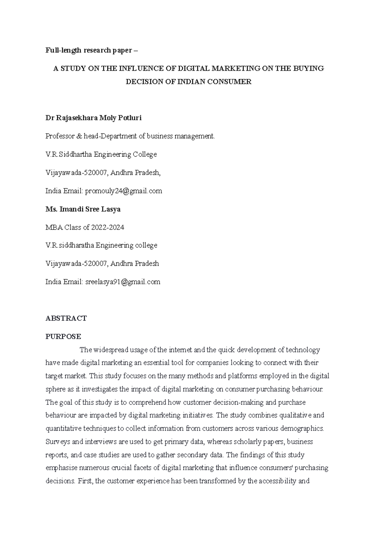 MM Research Final - Full-length research paper – A STUDY ON THE ...